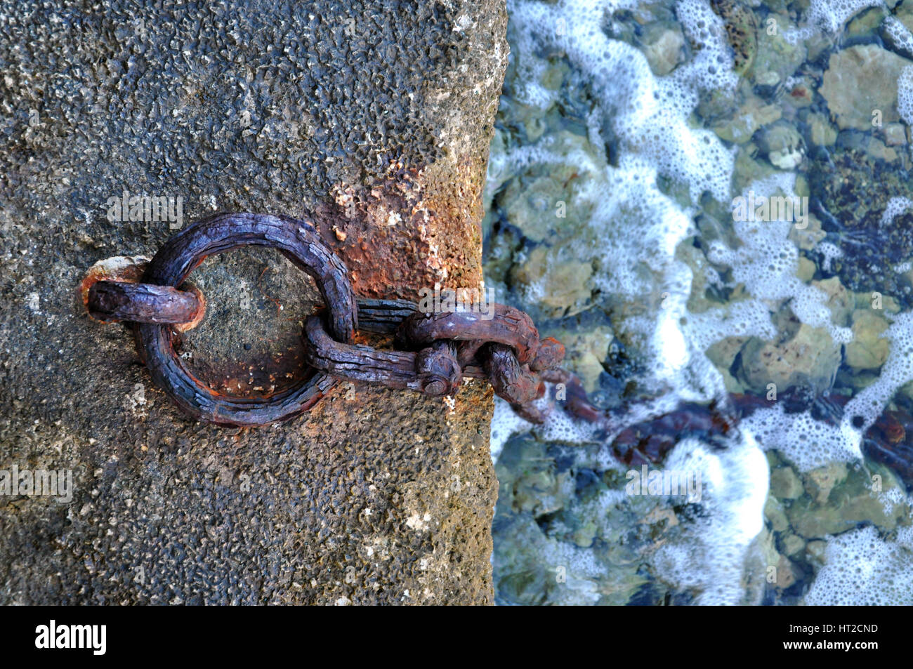 Rusty Old Anchor And Chain On Jetty High Resolution Stock Photography ...