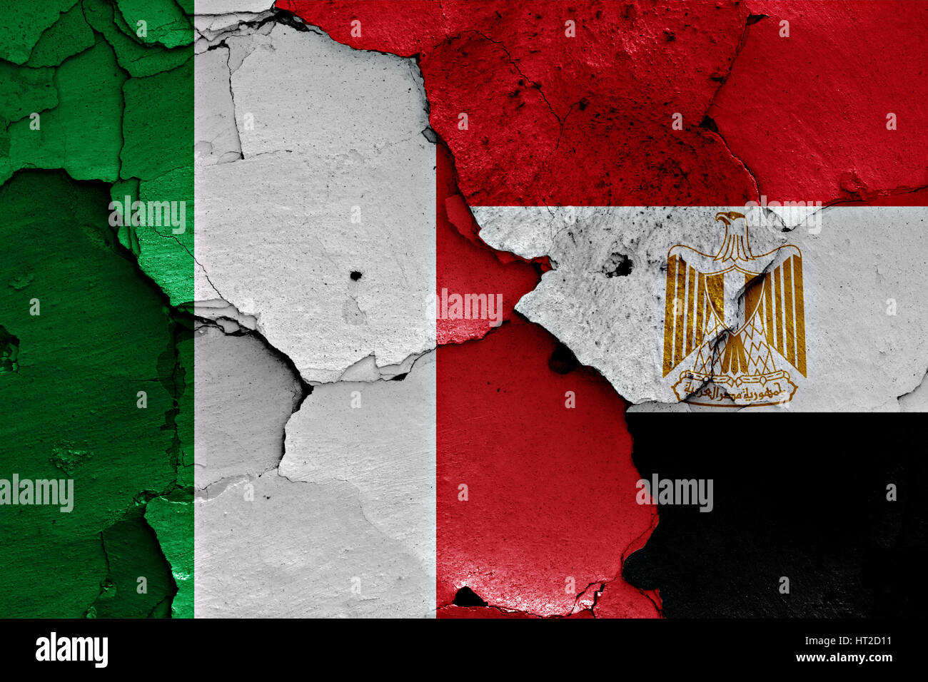 flags of Italy and Egypt painted on cracked wall Stock Photo - Alamy