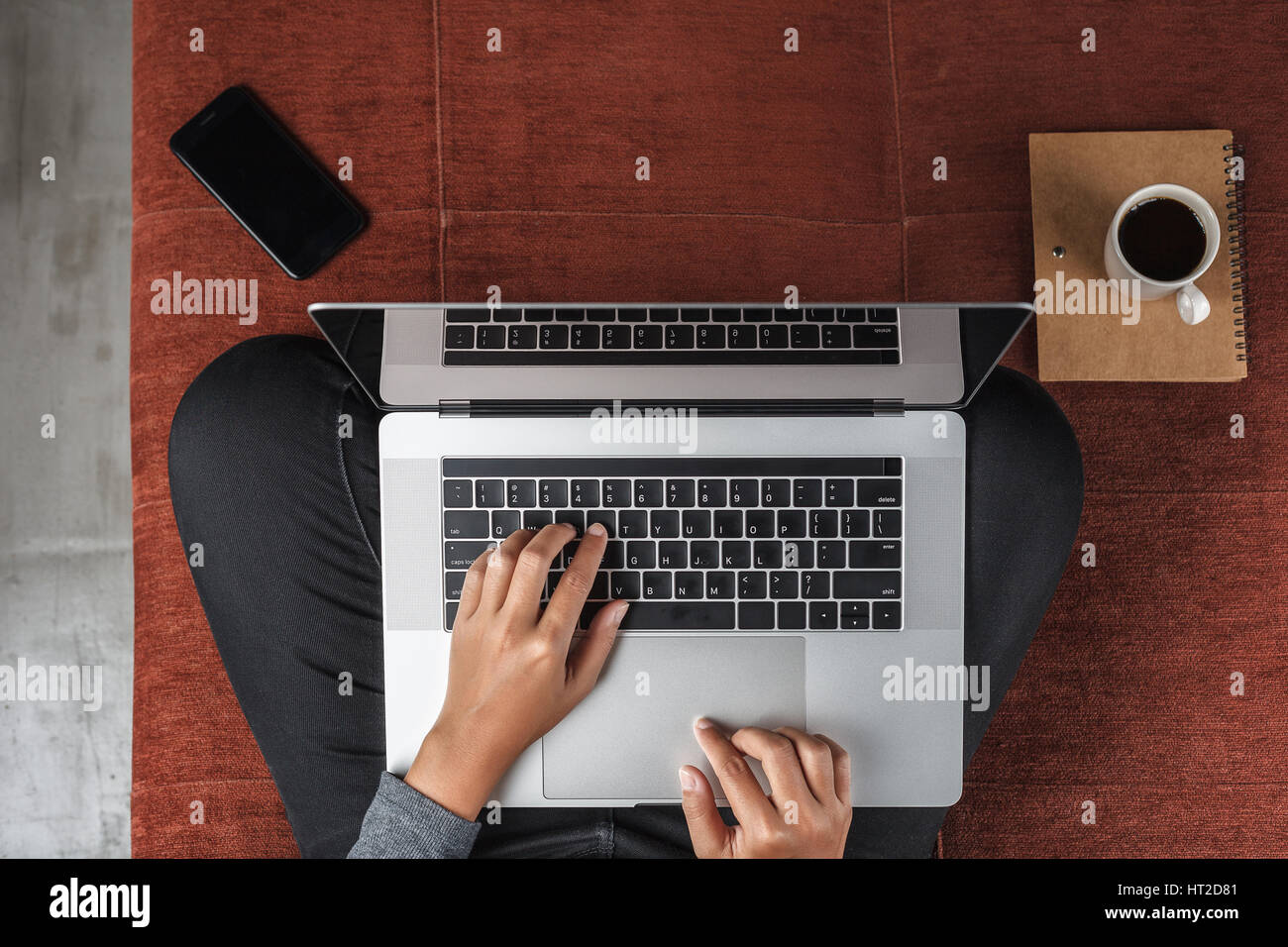 person using new modern laptop computer on top view Stock Photo - Alamy
