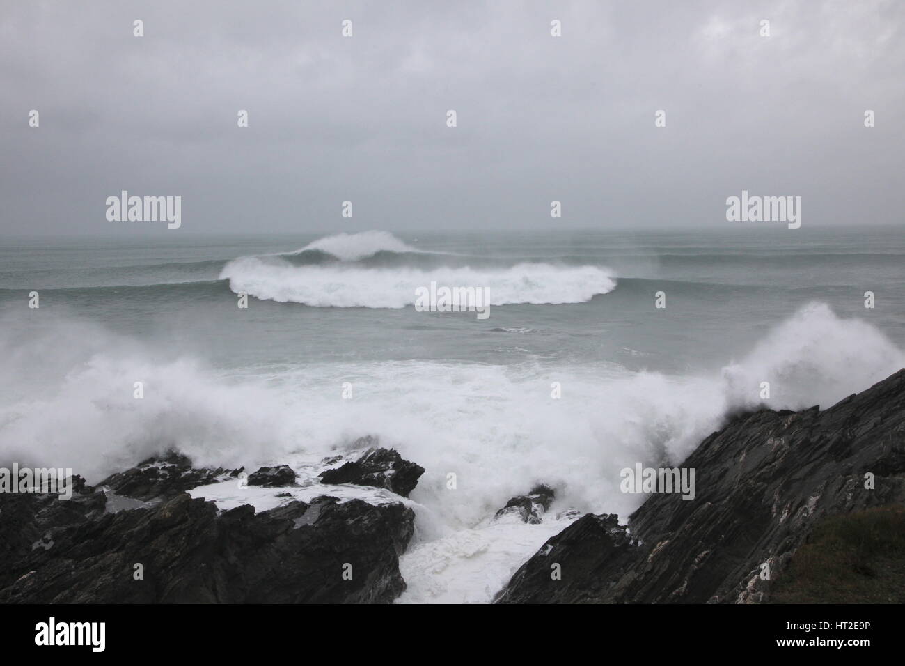 Johnny Leon surfing The Cribbar, Newquay, as Storm Doris lashes the ...