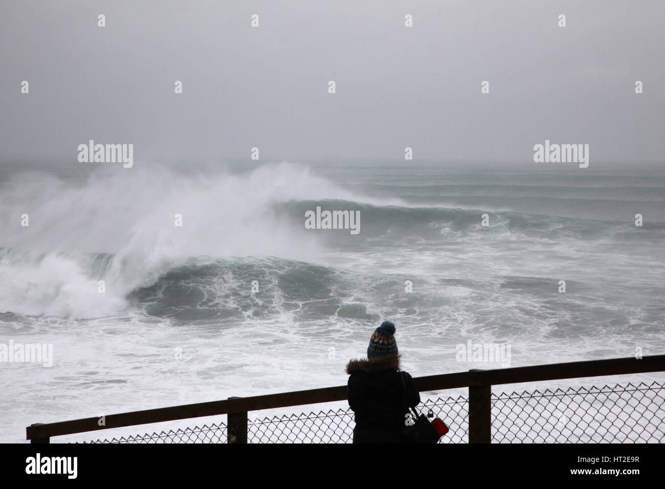 Johnny Leon surfing The Cribbar, Newquay, as Storm Doris lashes the ...