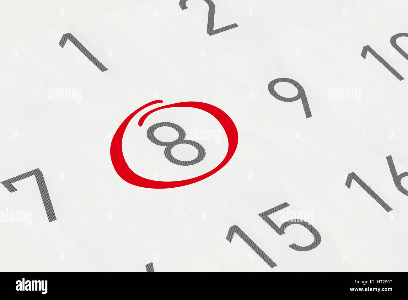 Mark the date number 8, focus point on the red marked number Stock ...