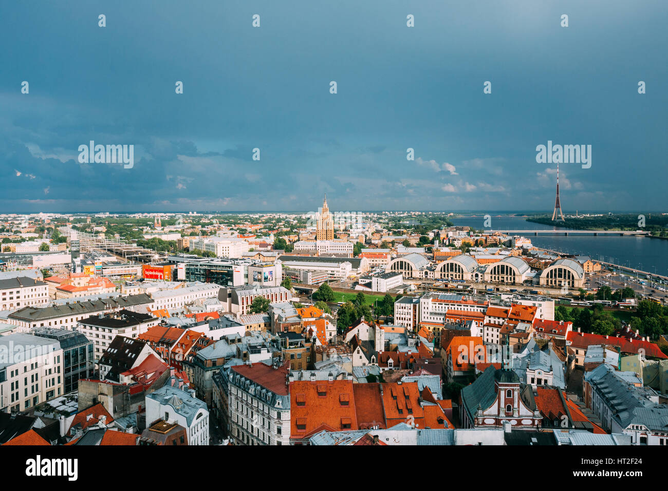 Riga, Latvia. Aerial Cityscape In Sunny Summer Evening. Top View Of ...