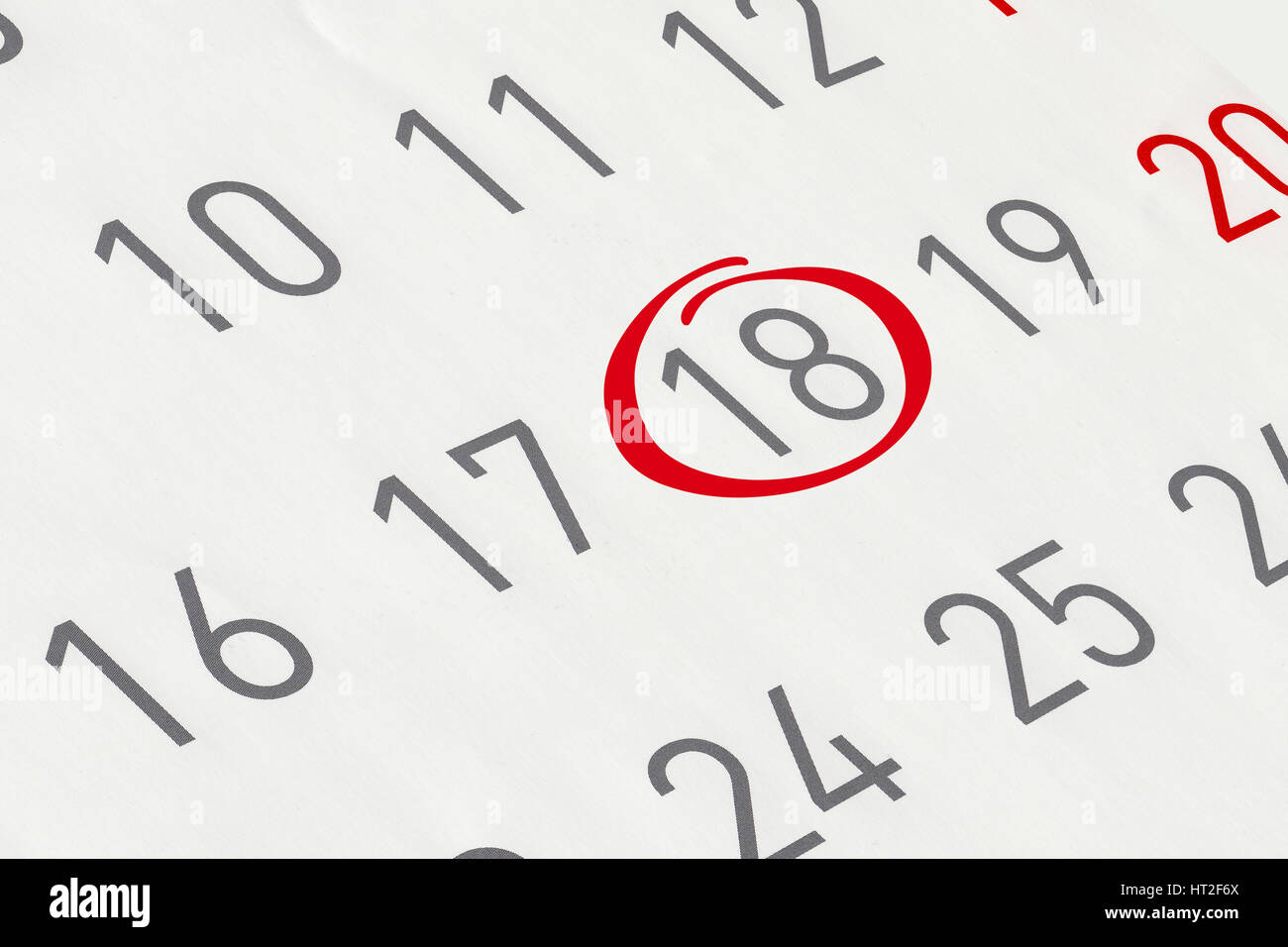 Mark the date number 18, focus point on the red marked number Stock ...