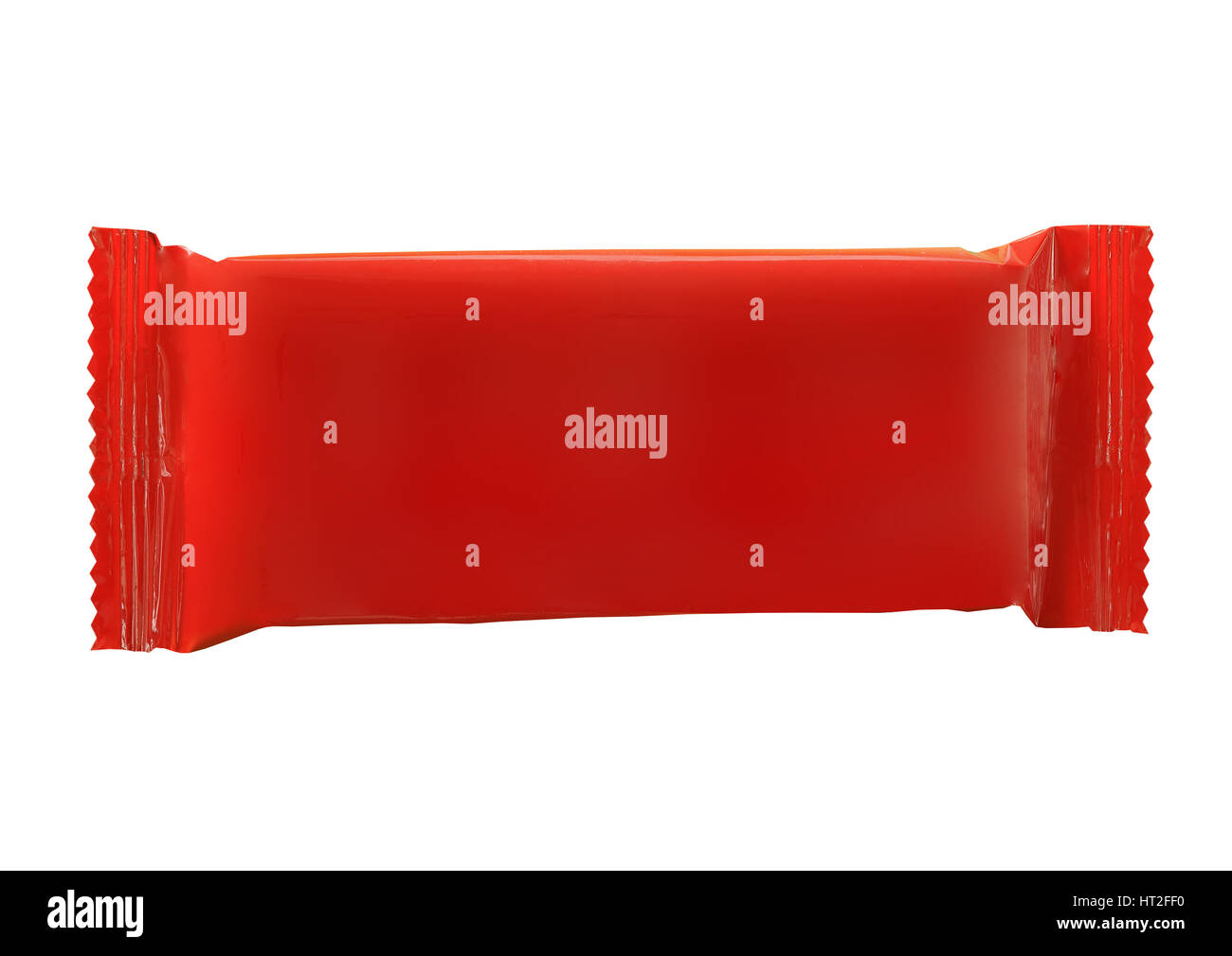 Top view of plastic pouch snack packaging for chocolate wafers on white ...