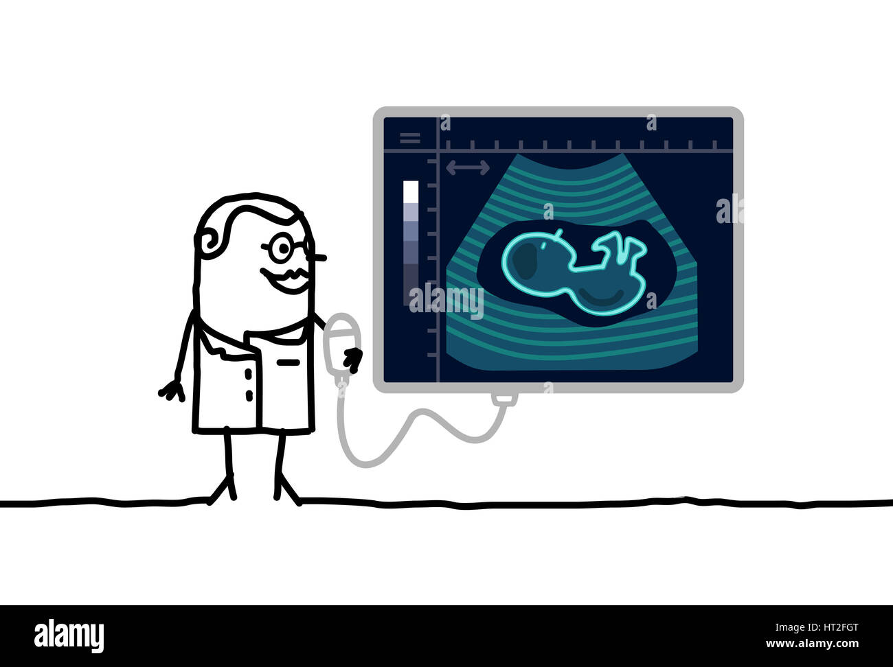 Cartoon characters - doctor with ultrasound monitor Stock Photo - Alamy