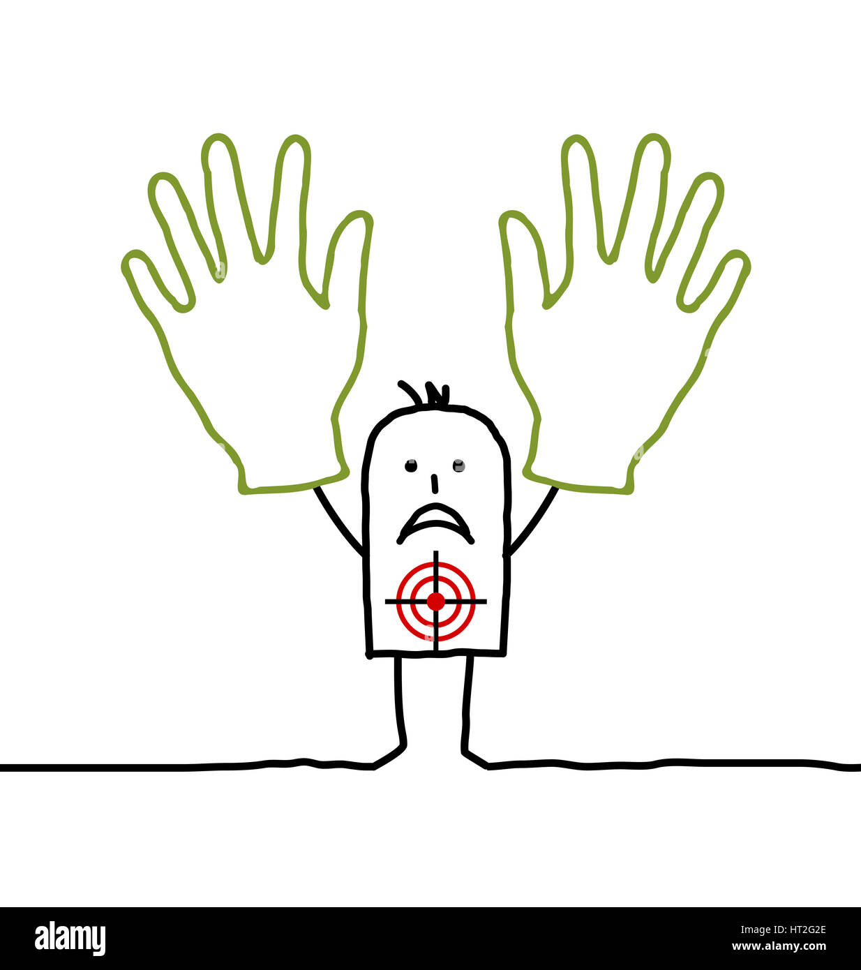Cartoon characters - man with two hands up Stock Photo - Alamy