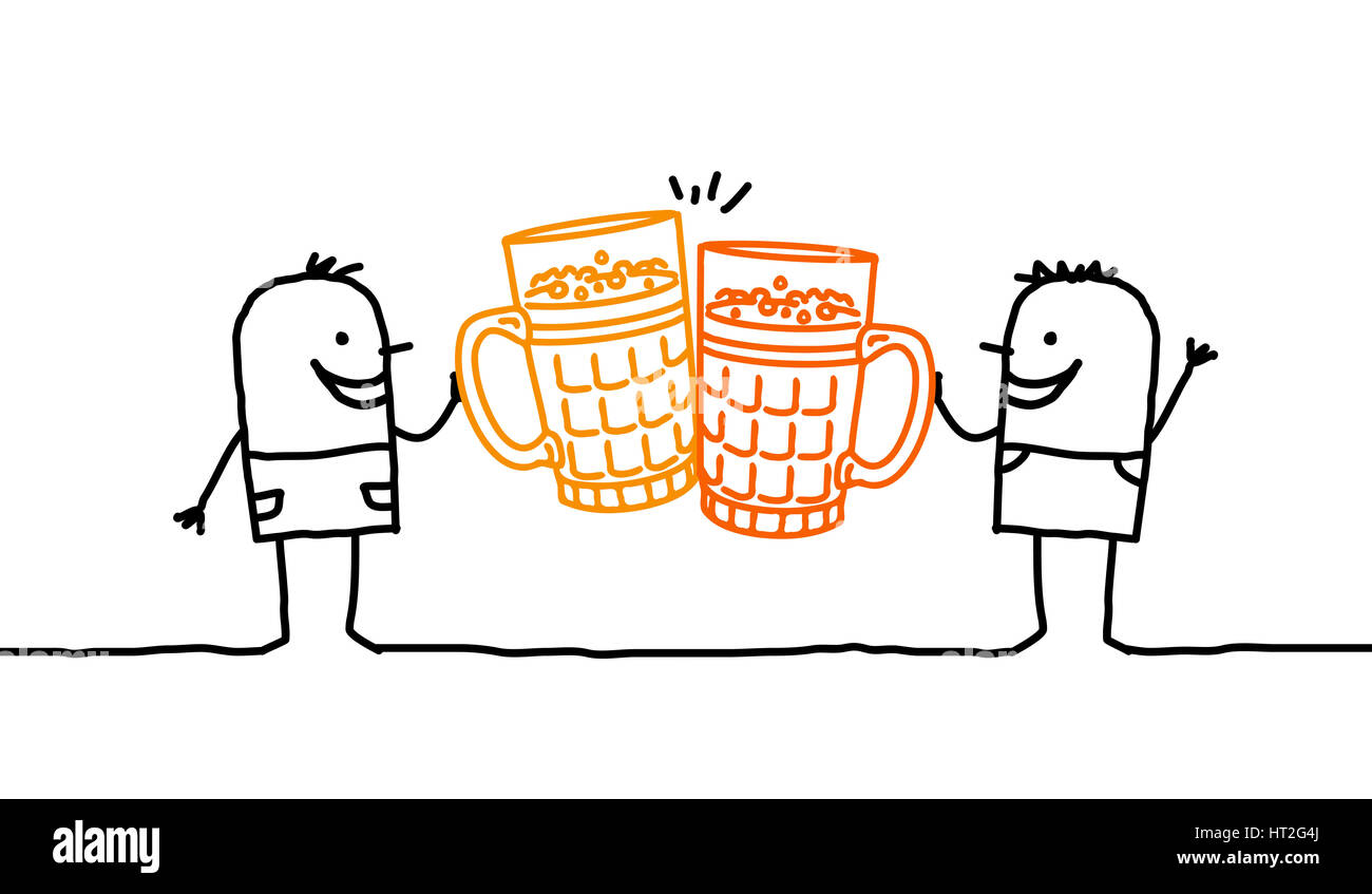 Cartoon characters- two men drinking beers Stock Photo - Alamy