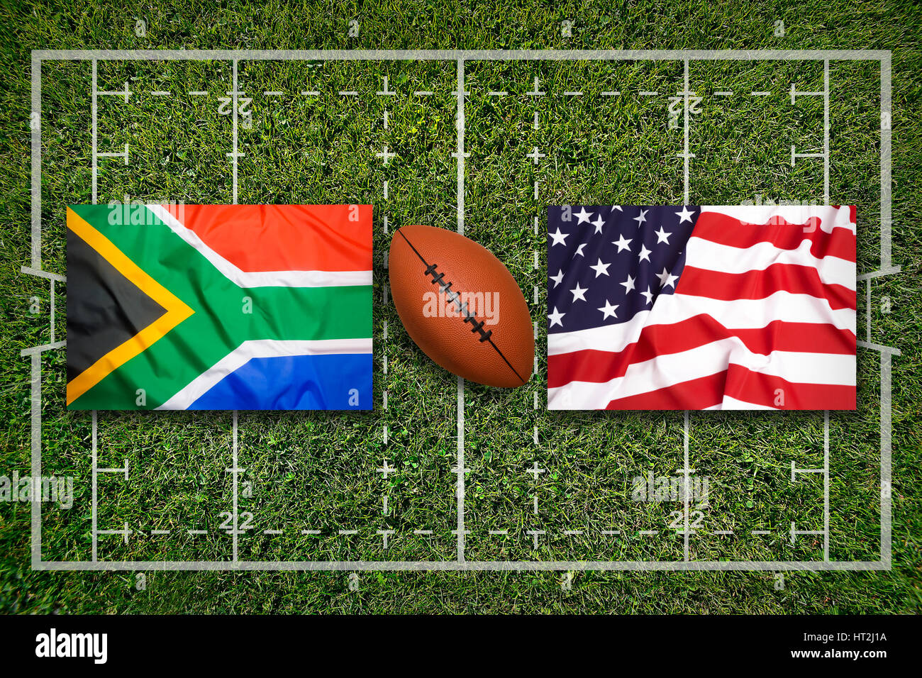 South Africa vs. USA flags on green rugby field Stock Photo - Alamy