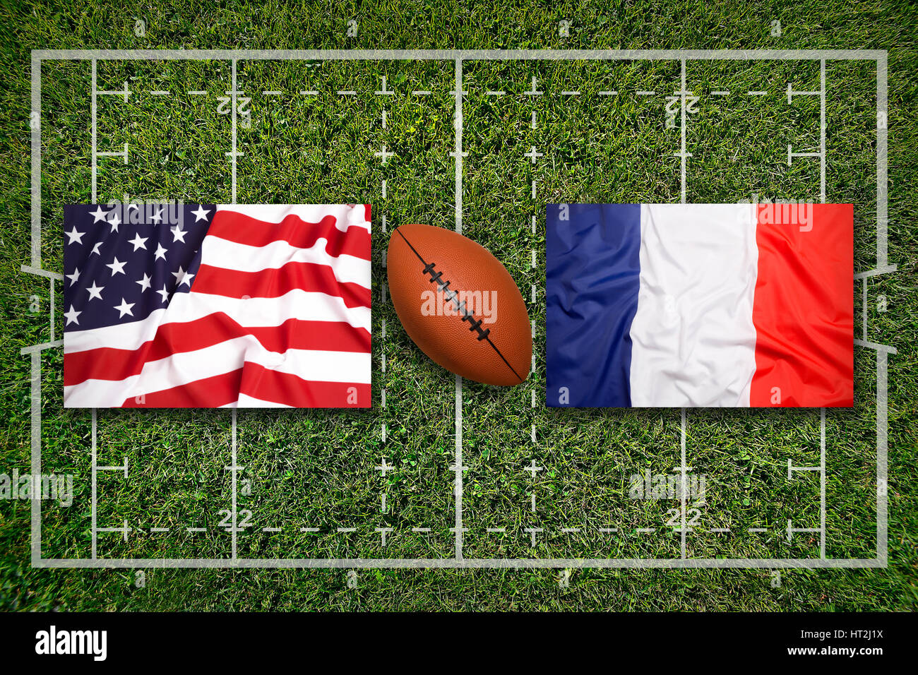 USA vs. France flags on green rugby field Stock Photo - Alamy