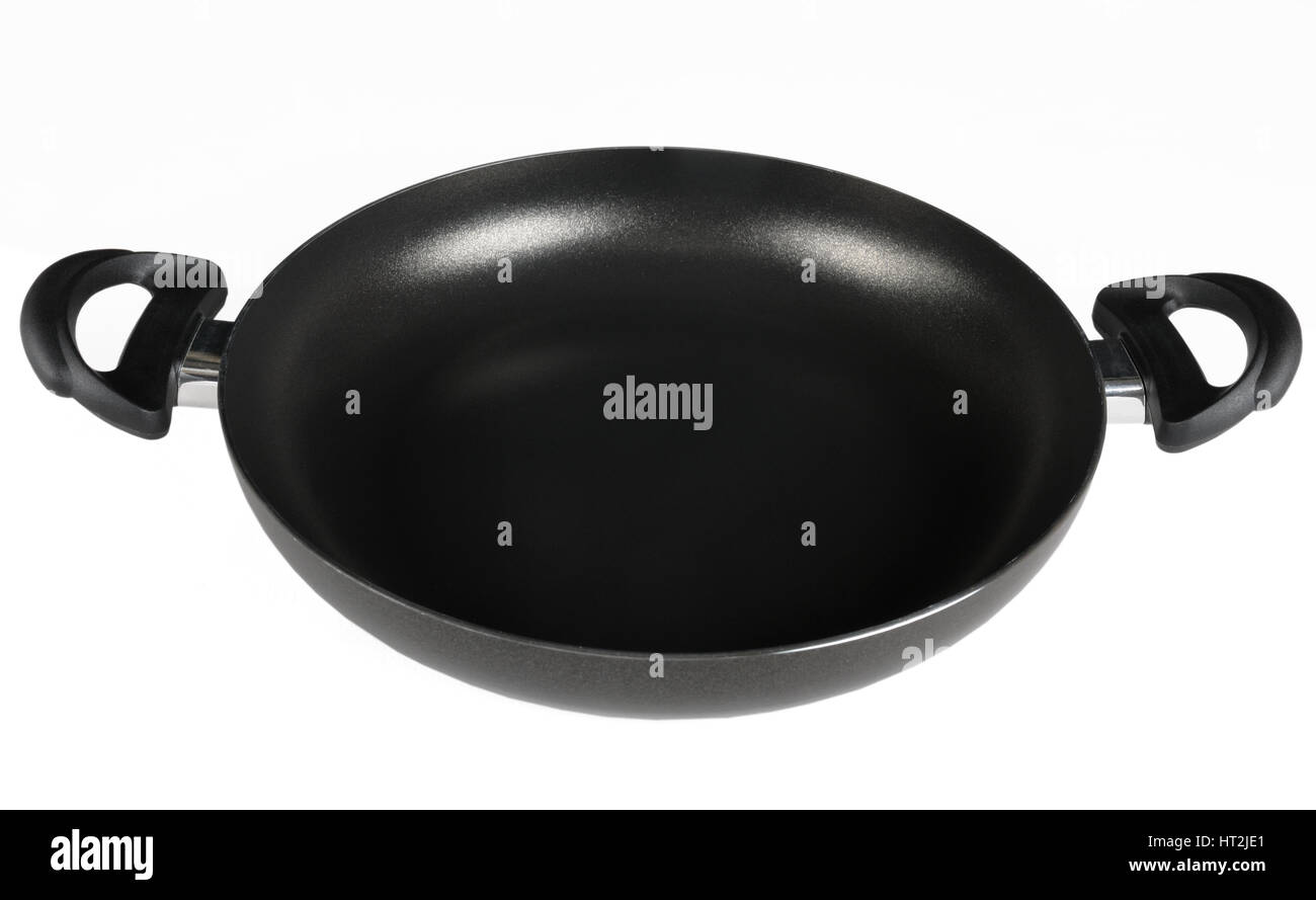 Shallow pot cuisine, isolated white background. Frying pan with two ...