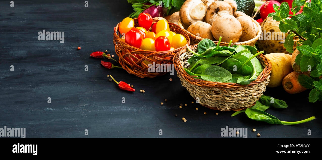 Healthy bio vegetables assortment with cherry tomatoes, mushrooms ...