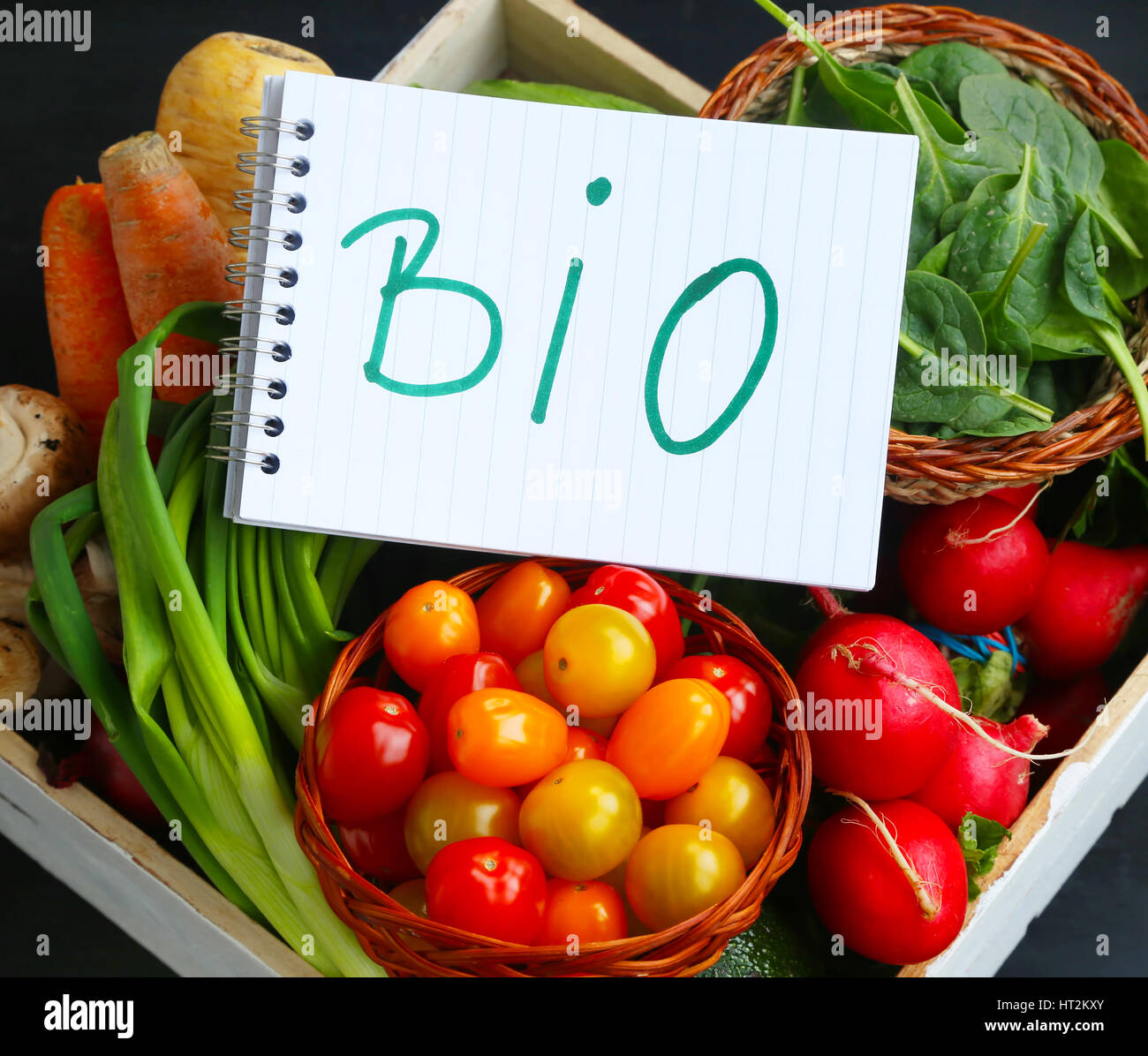 Healthy bio vegetables assortment with cherry tomatoes, green onion ...