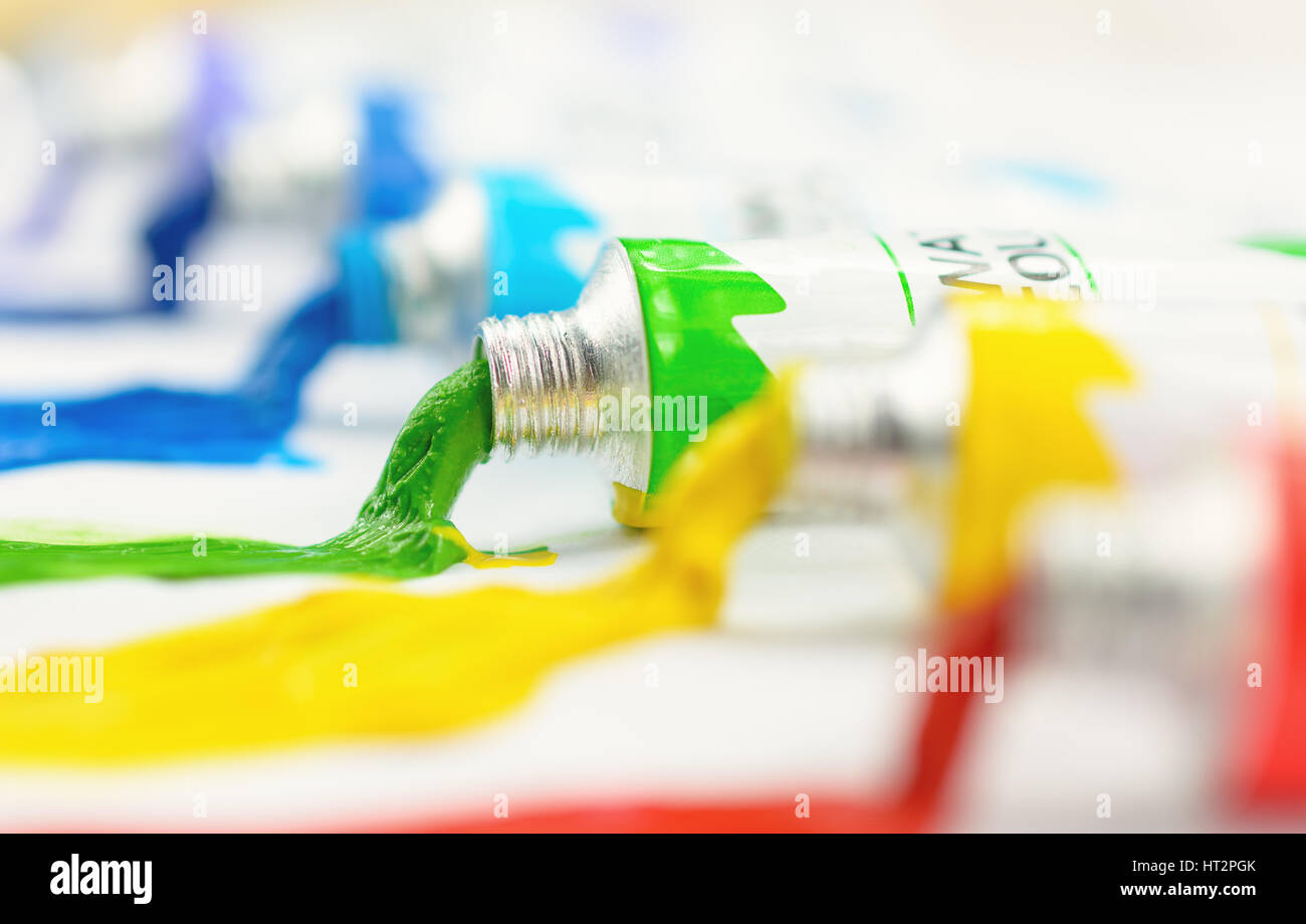 Colorful water colour in tubes on a white background Stock Photo - Alamy