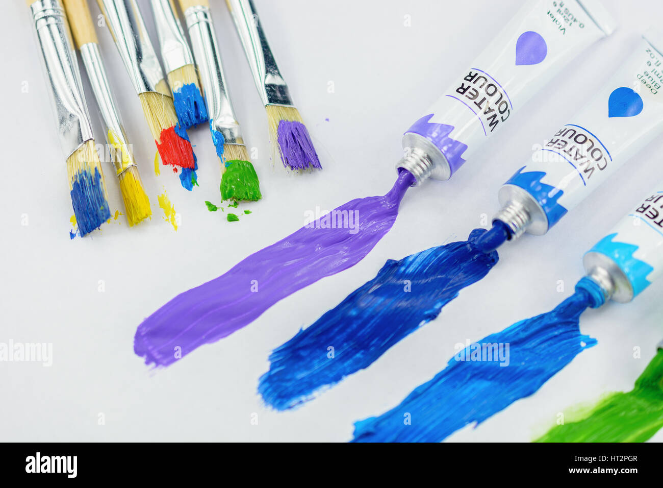 Colorful water colour in tubes on a white background Stock Photo - Alamy