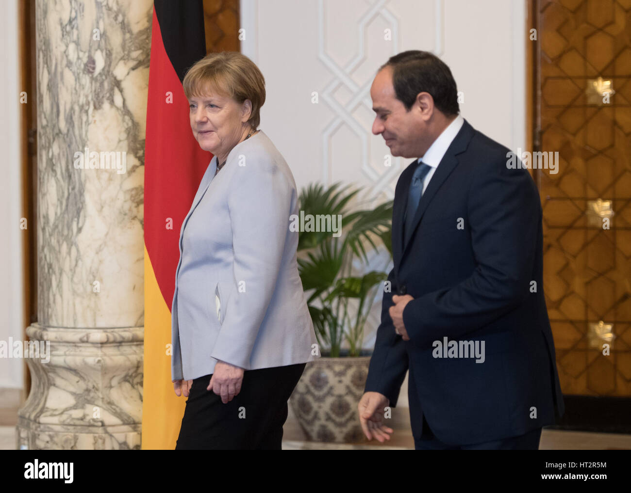 German Chancellor Angela Merkel is welcomed by Egyptian President ...
