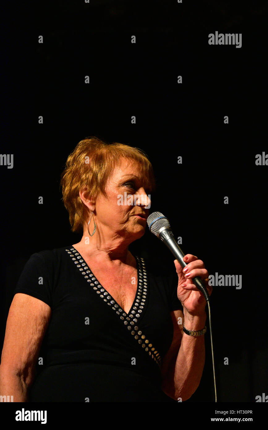 Legendary Irish Country hit singer Philomena Begley sings live on stage during An Evening Country Music stars live concert in memory of Irish Country singer songwriter Gene Stuart in County Tyrone Cre...