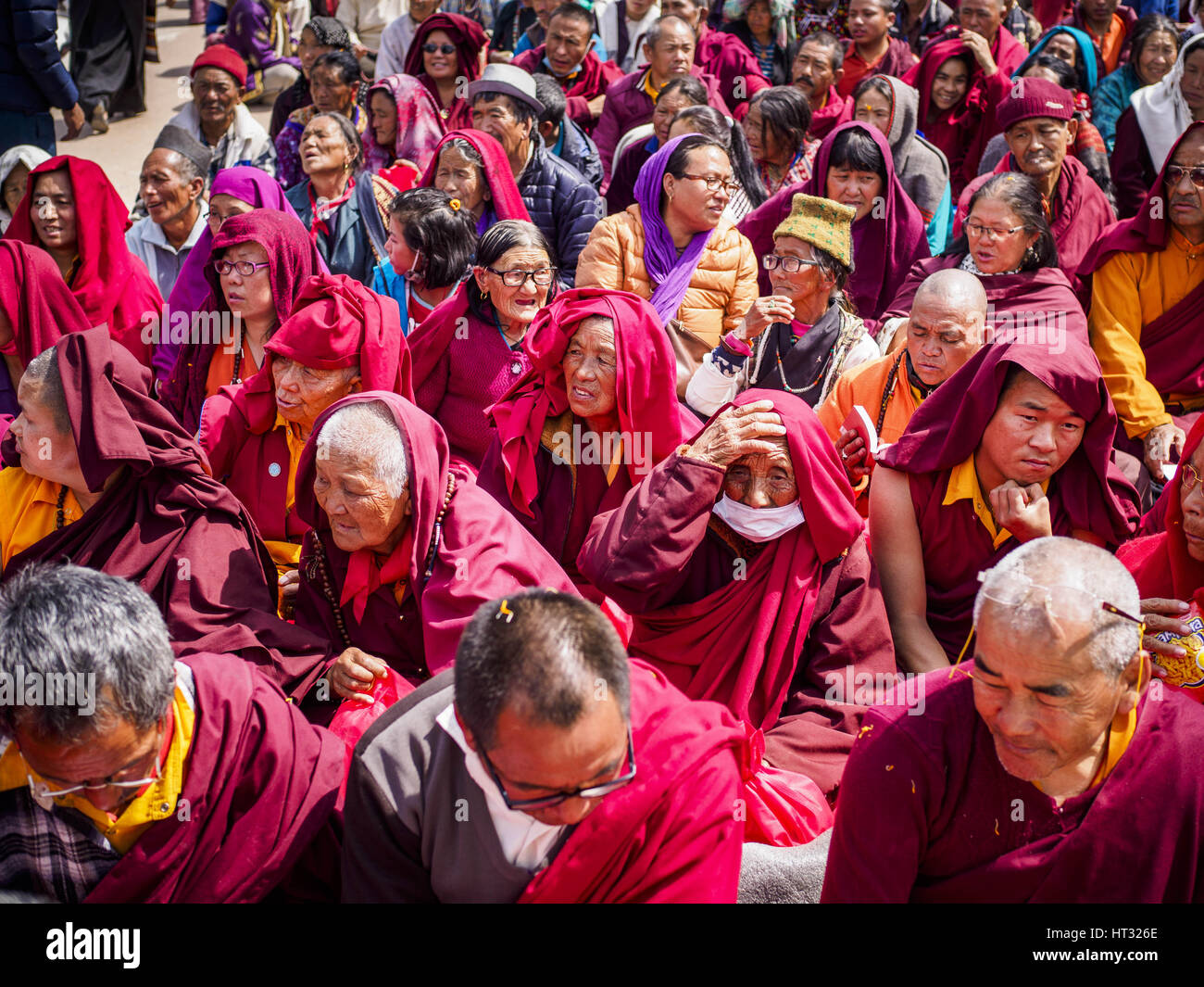 Kathmandu, Nepal. 7th Mar, 2017. Buddhist monks and lay people sit ...