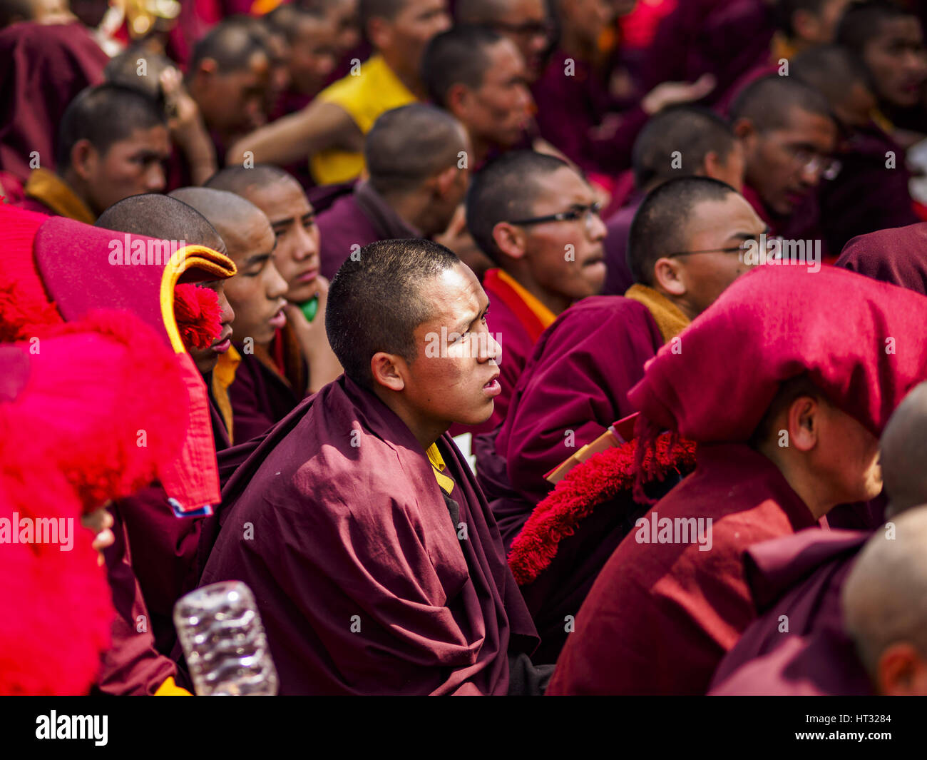 Kathmandu, Nepal. 7th Mar, 2017. Buddhist monks and lay people sit ...