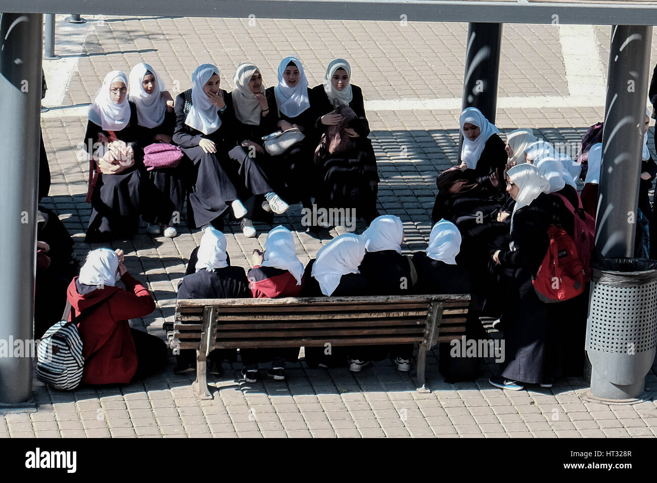 Jerusalem, Israel. 7th March, 2017. Young female Arab women in hijabs ...