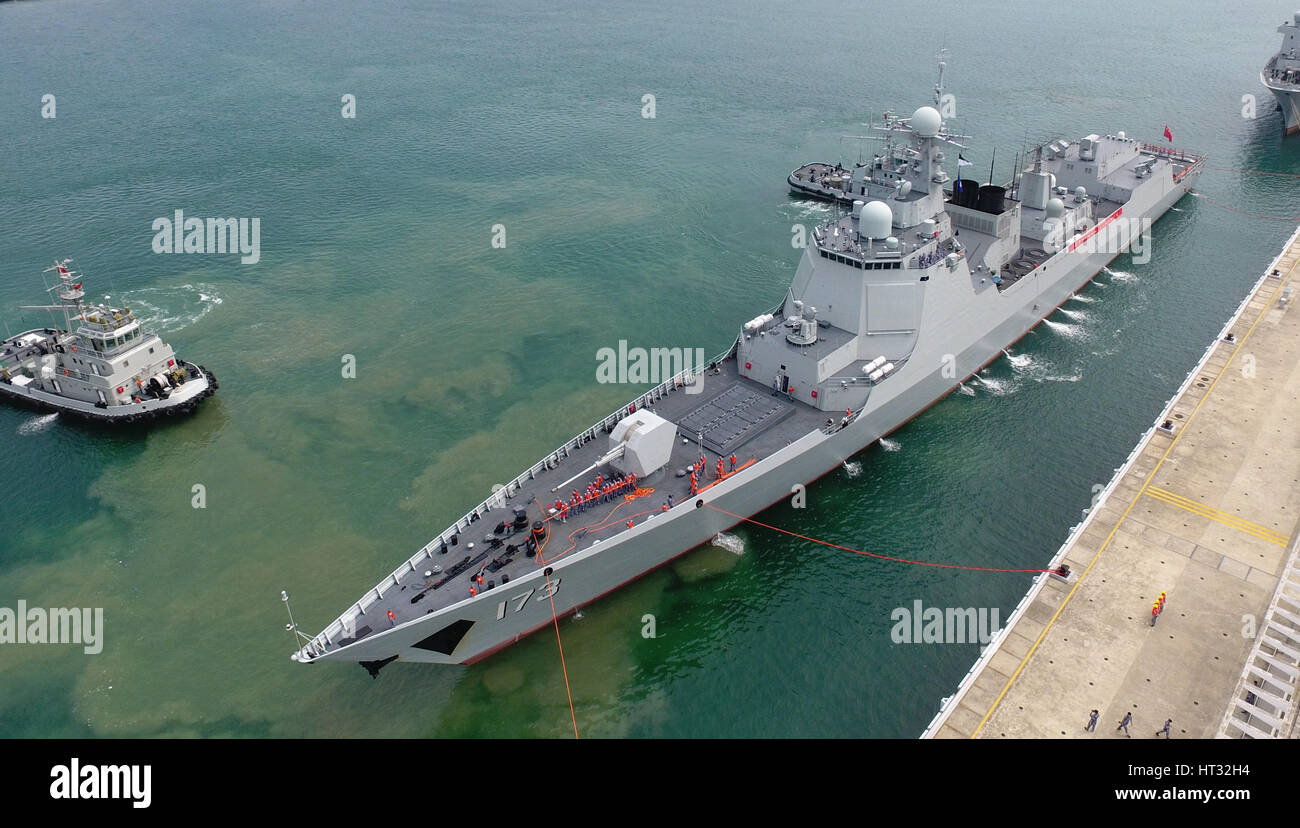 Sanya. 7th Mar, 2017. Missile destroyer Changsha returns to a port in ...