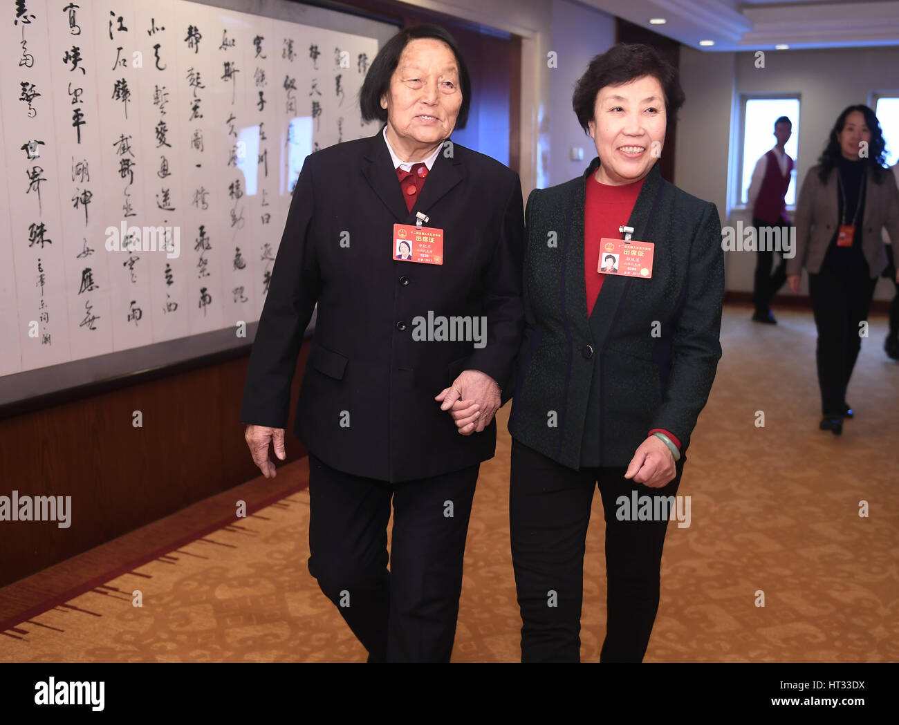 Beijing, China. 7th Mar, 2017. Shen Jilan (L) and Guo Fenglian ...