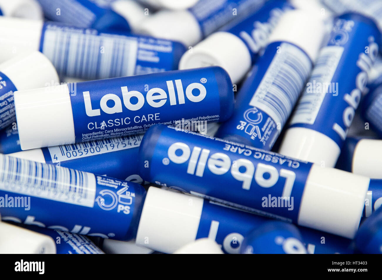 Hamburg, Germany. 3rd Mar, 2017. Labello lip balm, photographed at the ...