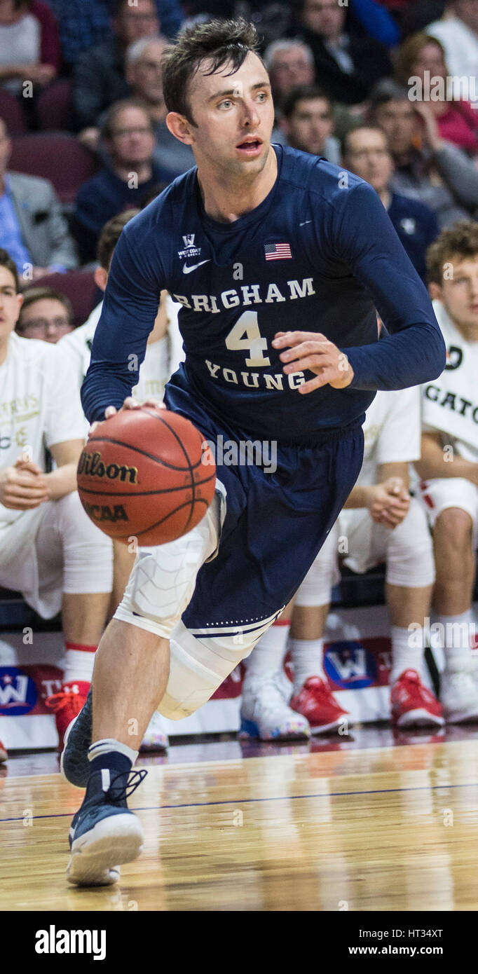 Las Vegas, NV, USA. 06th Mar, 2017. A. BYU guard Nick Emery (4) drives ...