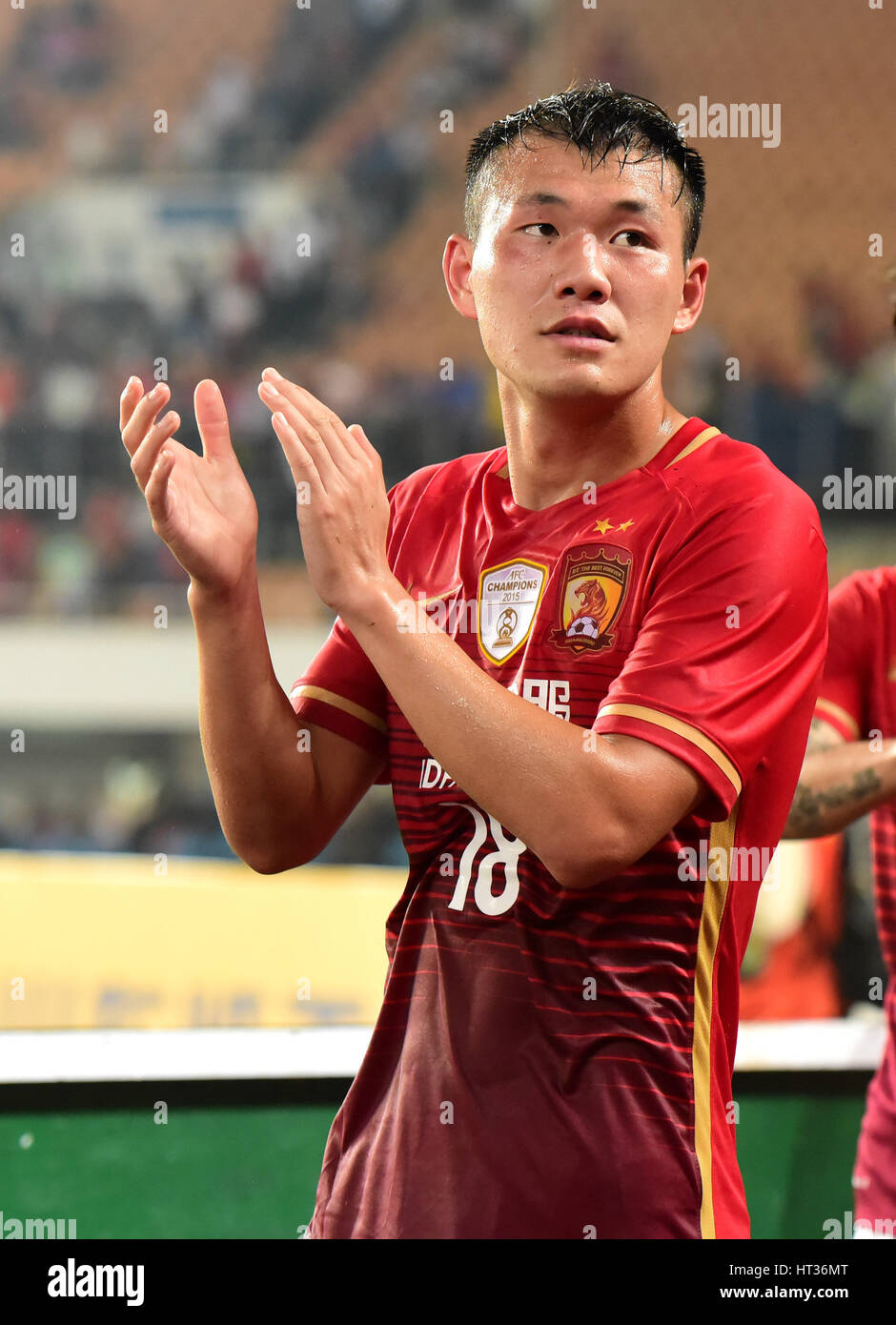 China. 7th Mar, 2017. Li Yuanyi expresses his gratitude to football ...