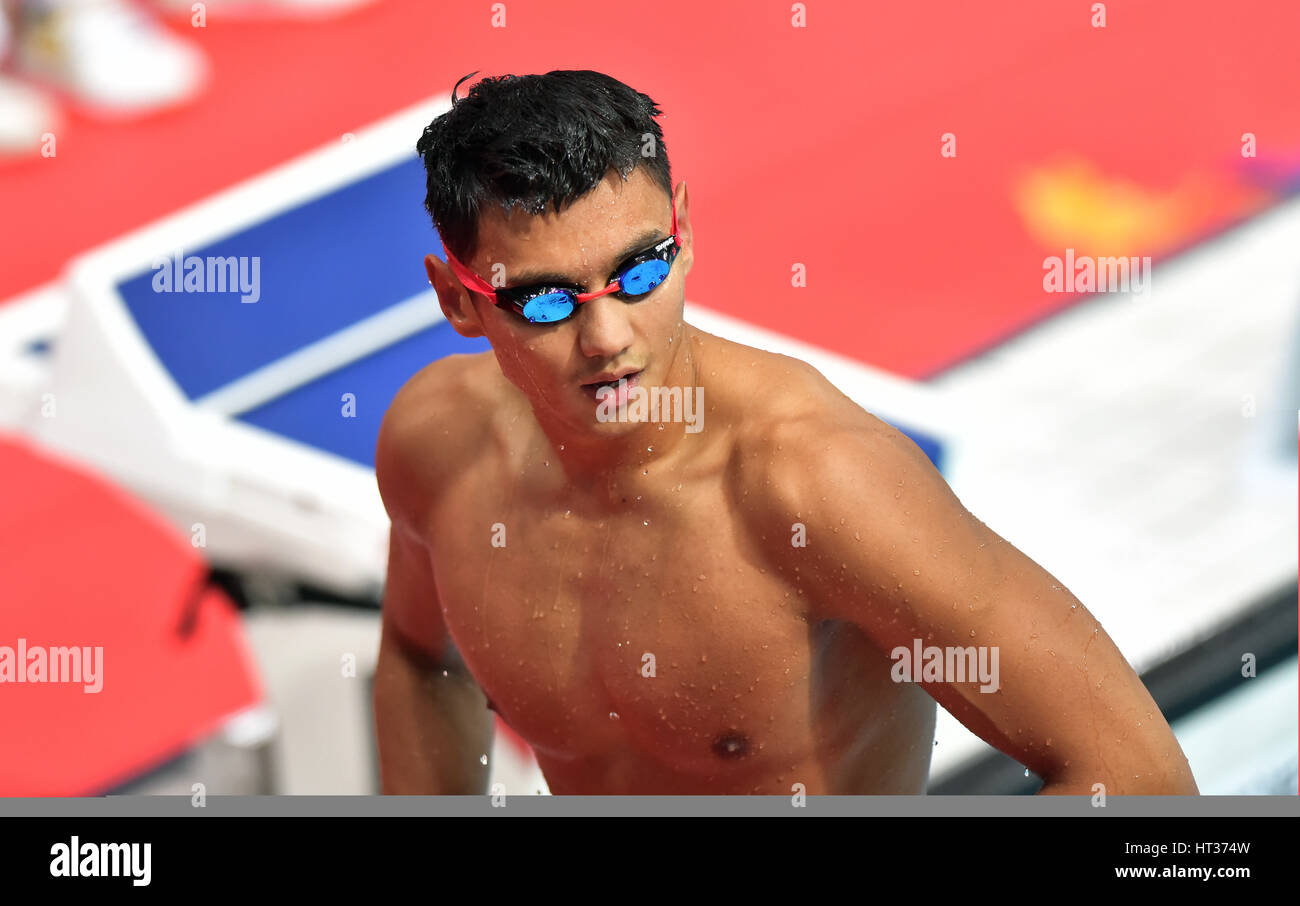 China. 7th Mar, 2017. Chinese swimmer Ning Zetao attends the China ...