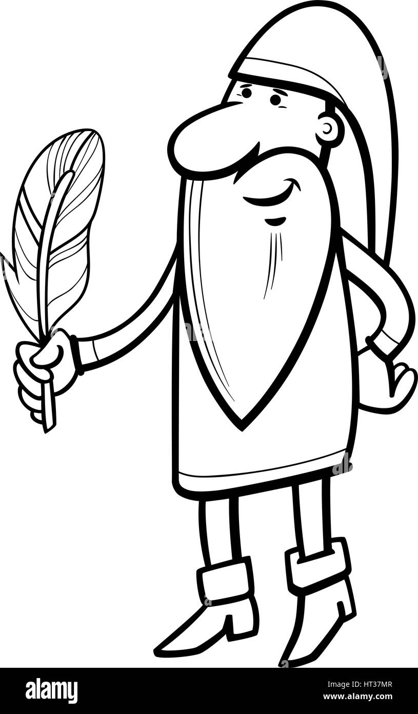 Black and White Cartoon Illustration of Dwarf Fantasy Character ...