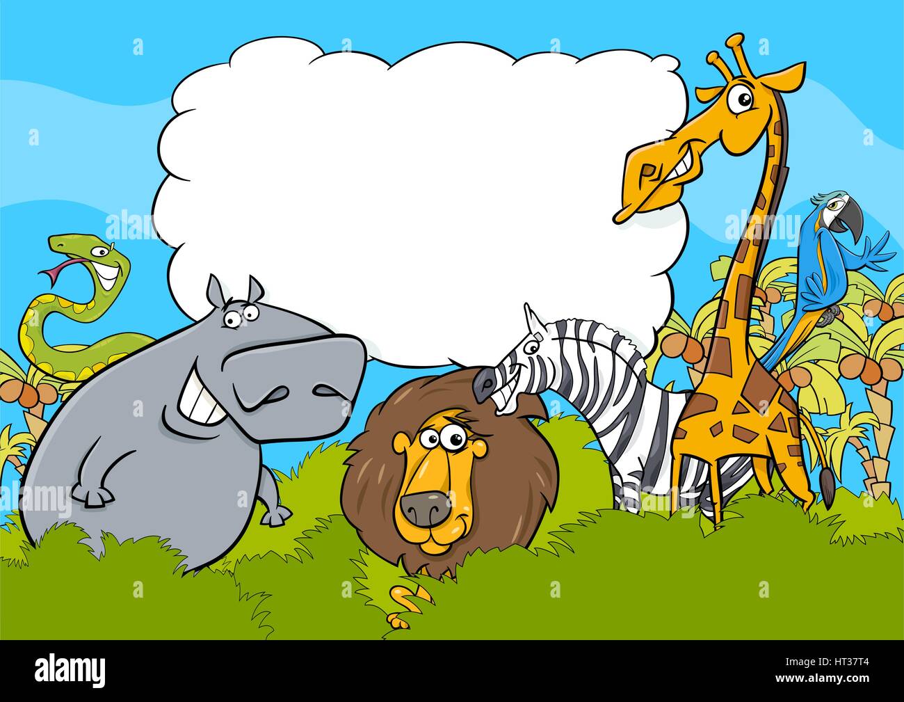 Cartoon Illustration of Wild Animal Characters with Blank Cloud Stock ...