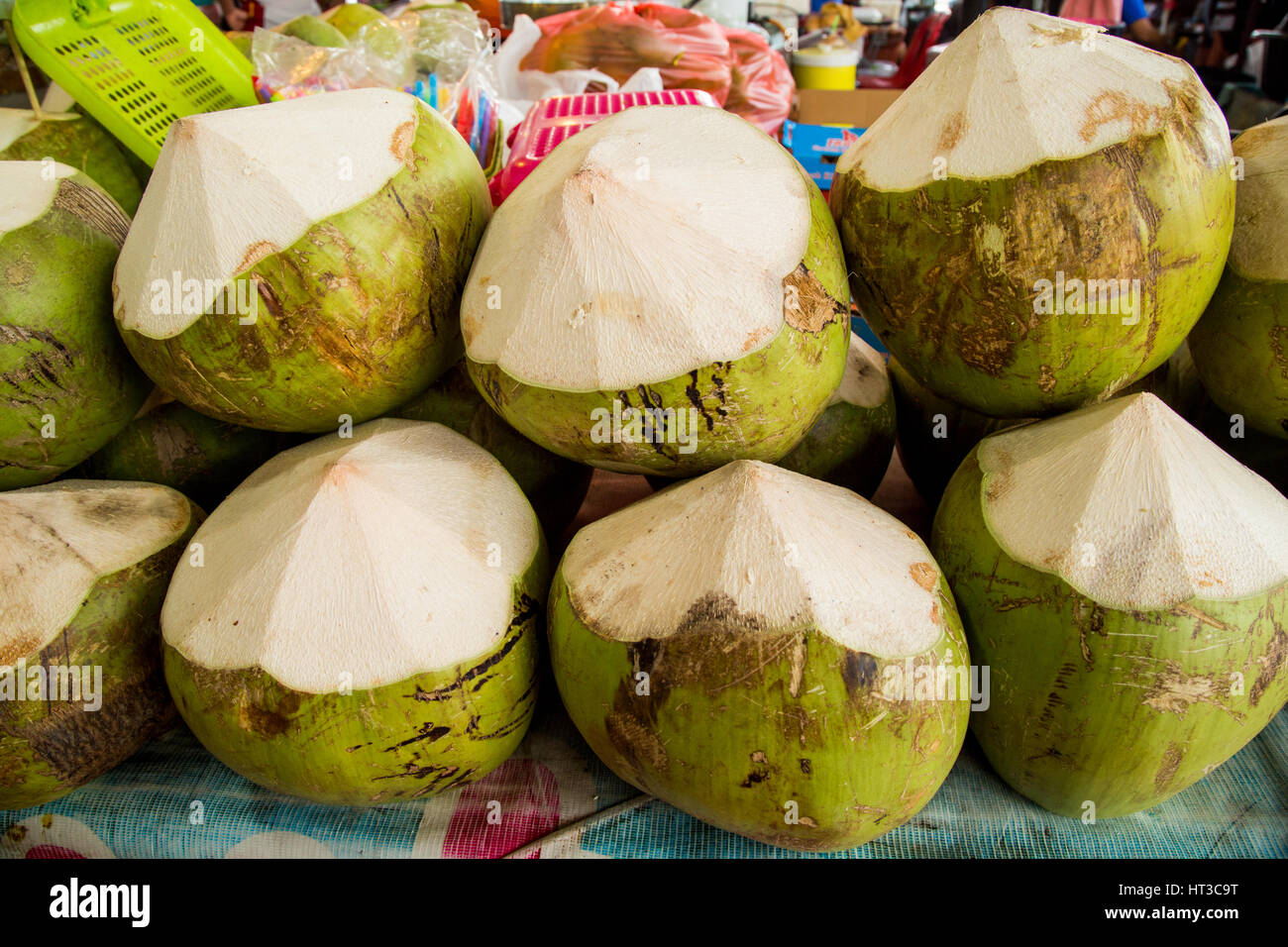 Fresh coconuts in the market. Tropical fruit fresh coconut Stock Photo ...