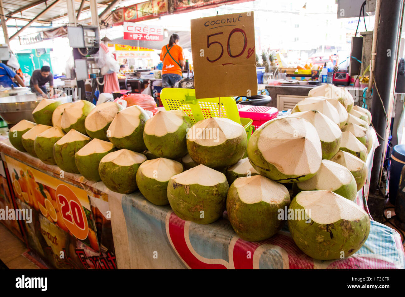 Thailand, Phuket - 19 February 2017: Fresh coconuts in the market ...