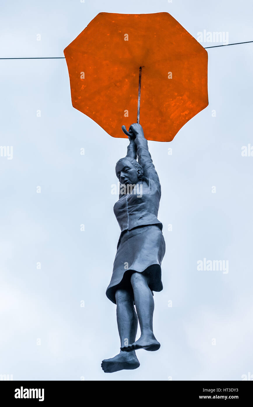 statue of a girl with an umbrella in Prague, Czech Republic Stock Photo ...