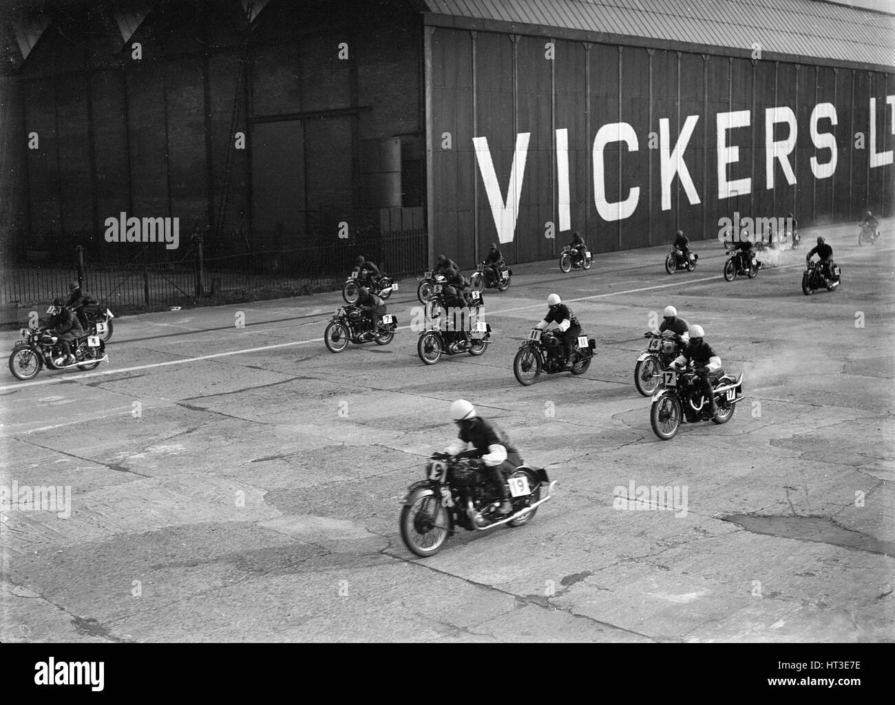 Motorcycles racing at the MCC Members Meeting, Brooklands, 10 September ...