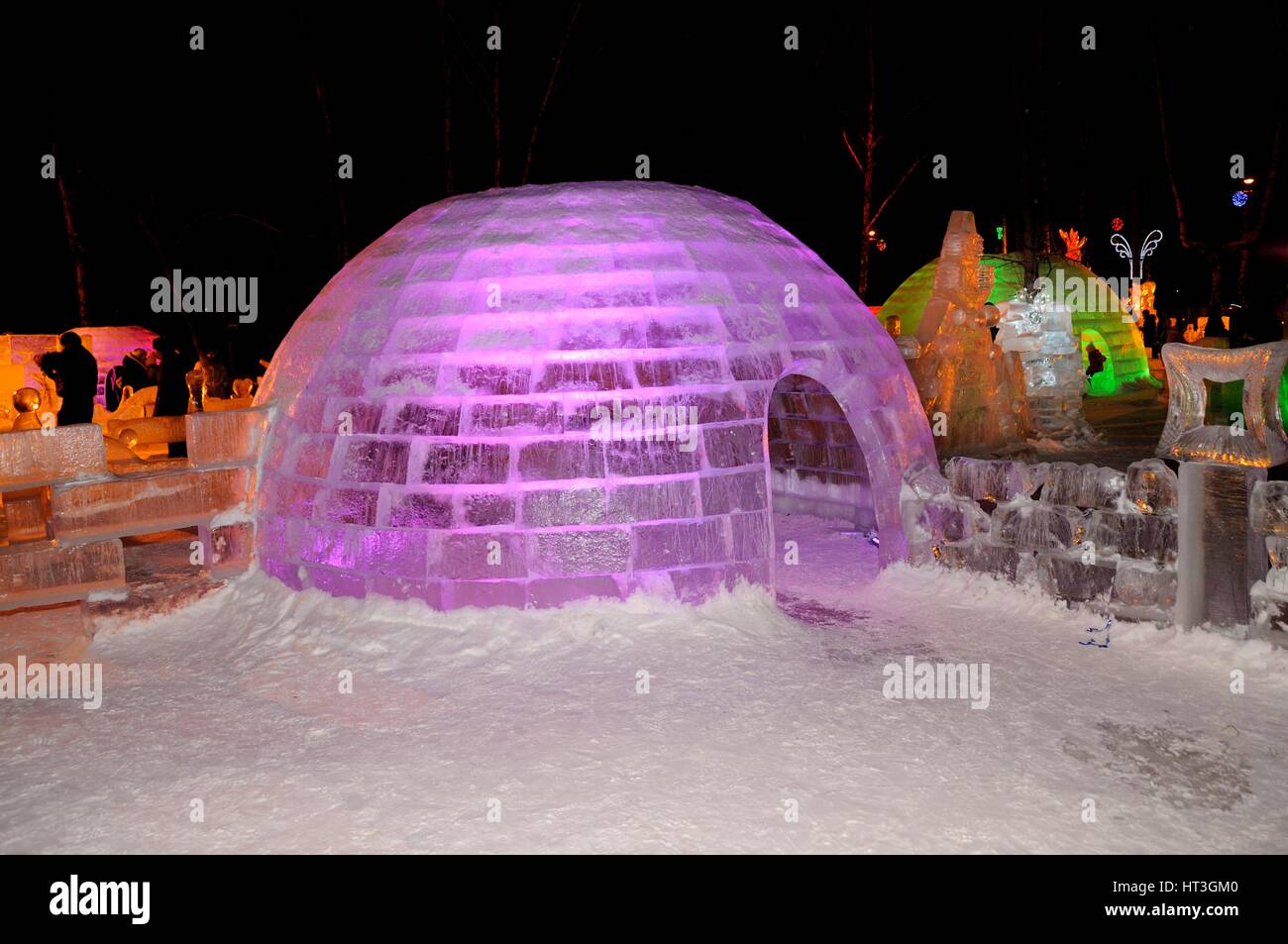 The exhibition of ice sculptures in Sokolniki Park. Moscow. Russia ...