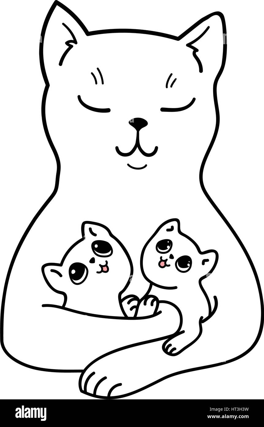 Mama cat kittens Stock Vector Images - Alamy