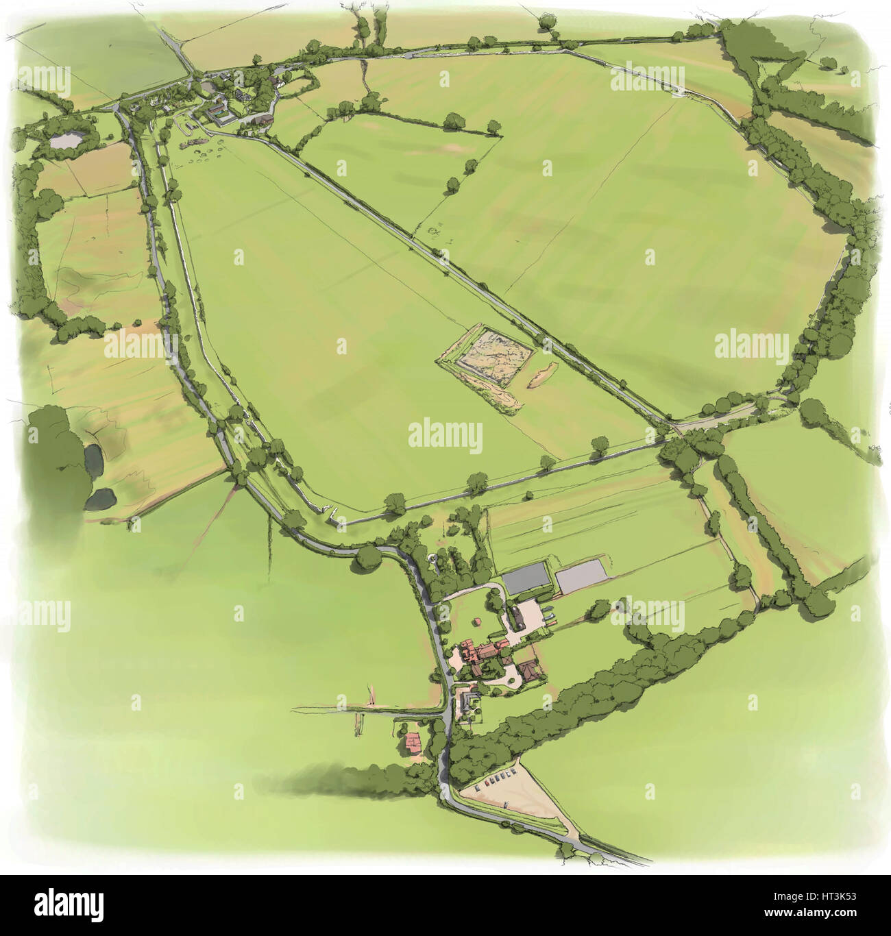 Aerial view of Silchester Roman City Walls from the North West, c2010 ...