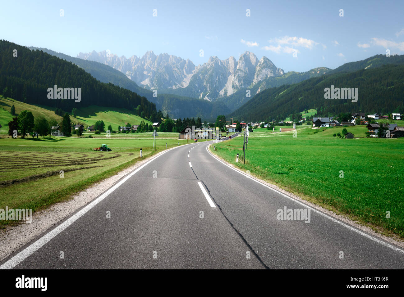 Highway in Gosau village at sunny day. Alps, Austria, Europe Stock ...