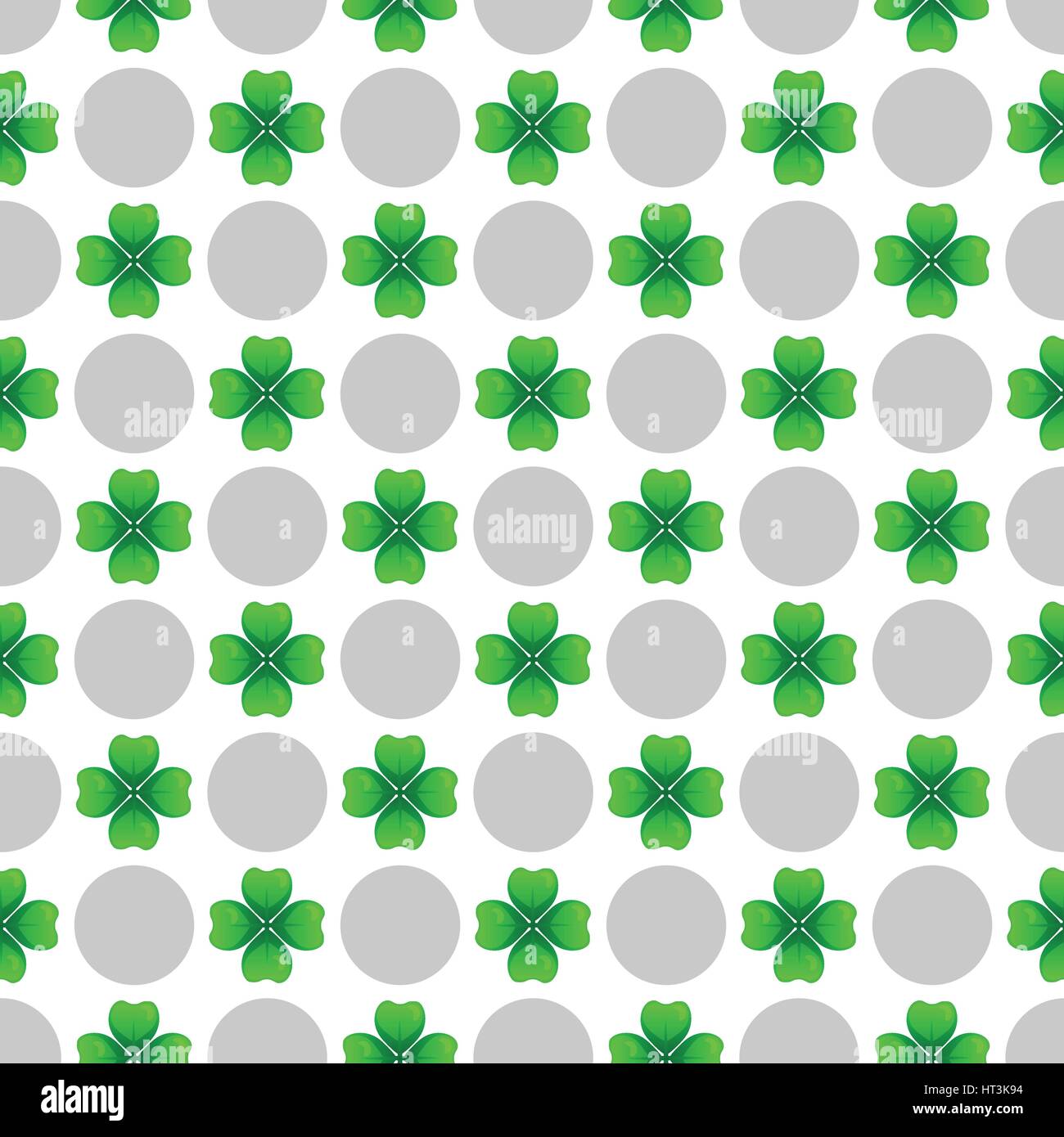 Green clover with four leaves and grey circles on white background. St ...