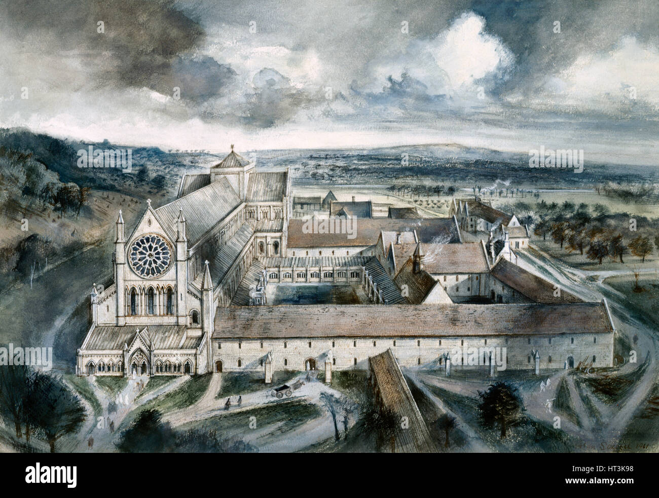 Byland Abbey, 1539, (c1960s). Artist: Alan Ernest Sorrell Stock Photo ...