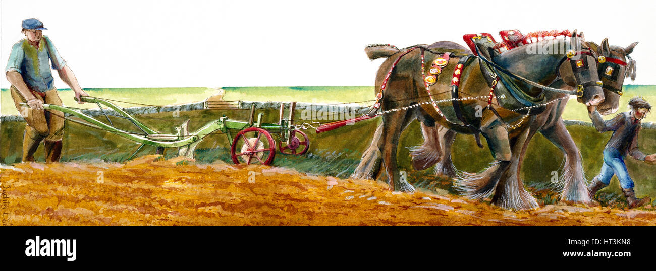 Agriculture ploughing farmer plough drawing hi-res stock photography ...