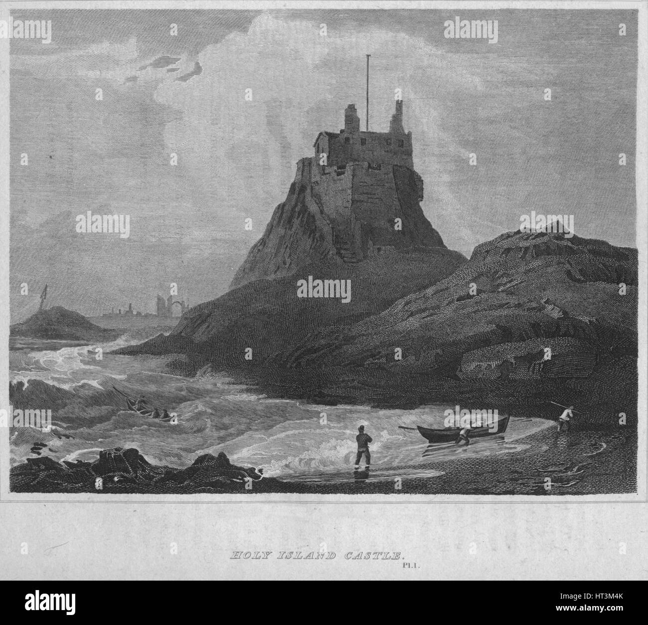 'Holy Island Castle', 1814. Artist: John Greig Stock Photo - Alamy