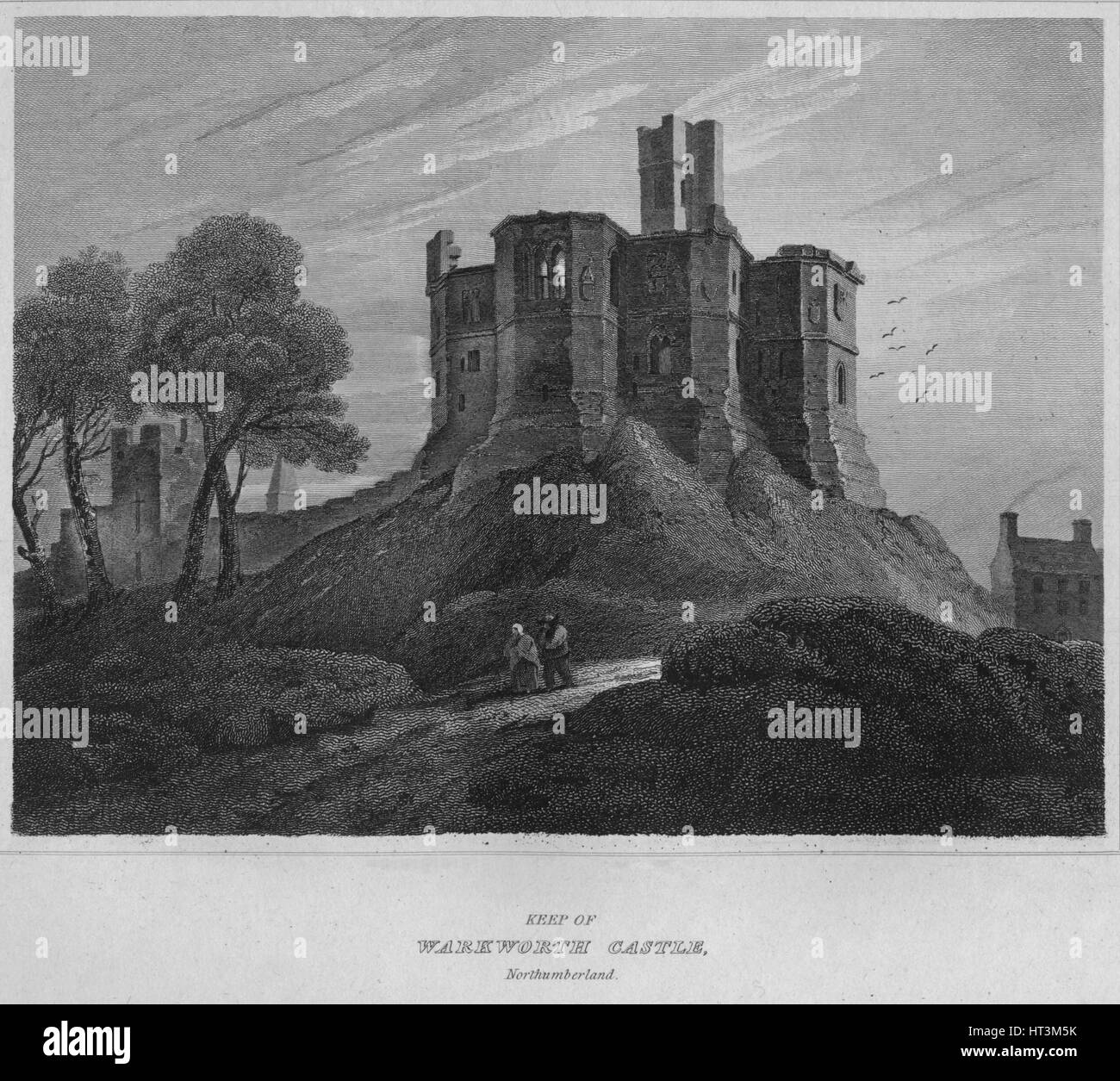 'Keep of Warkworth Castle, Northumberland', 1814. Artist: John Greig ...