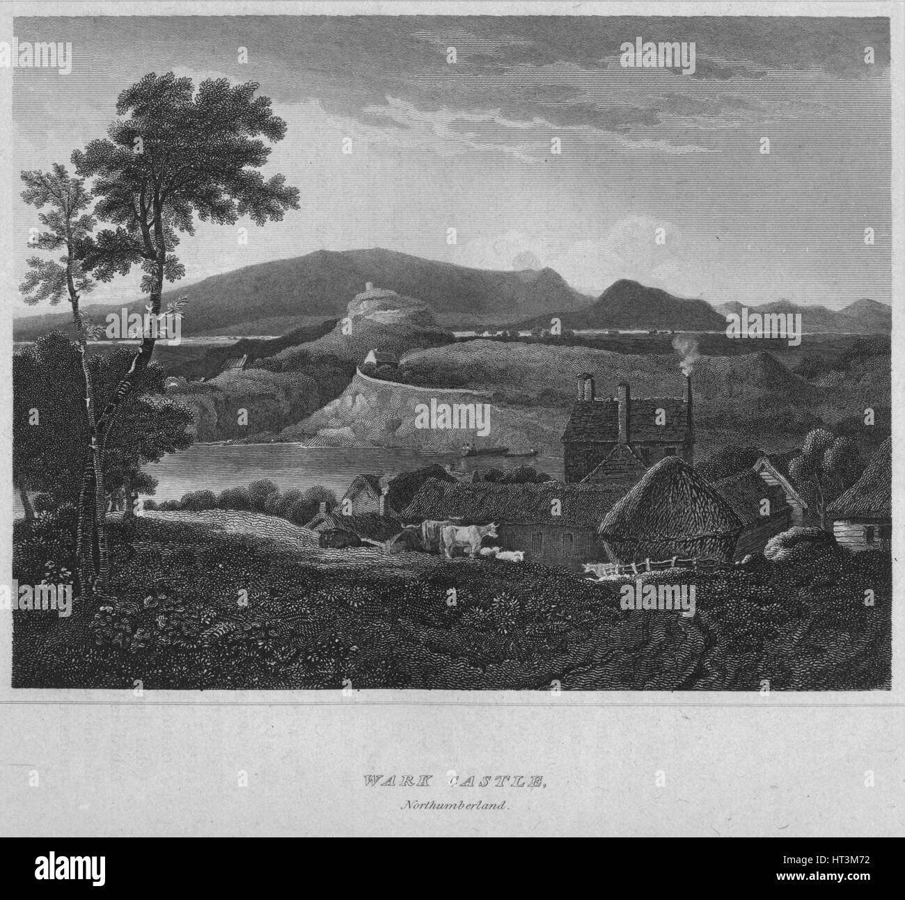 'Wark Castle, Northumberland', 1814. Artist: John Greig Stock Photo - Alamy