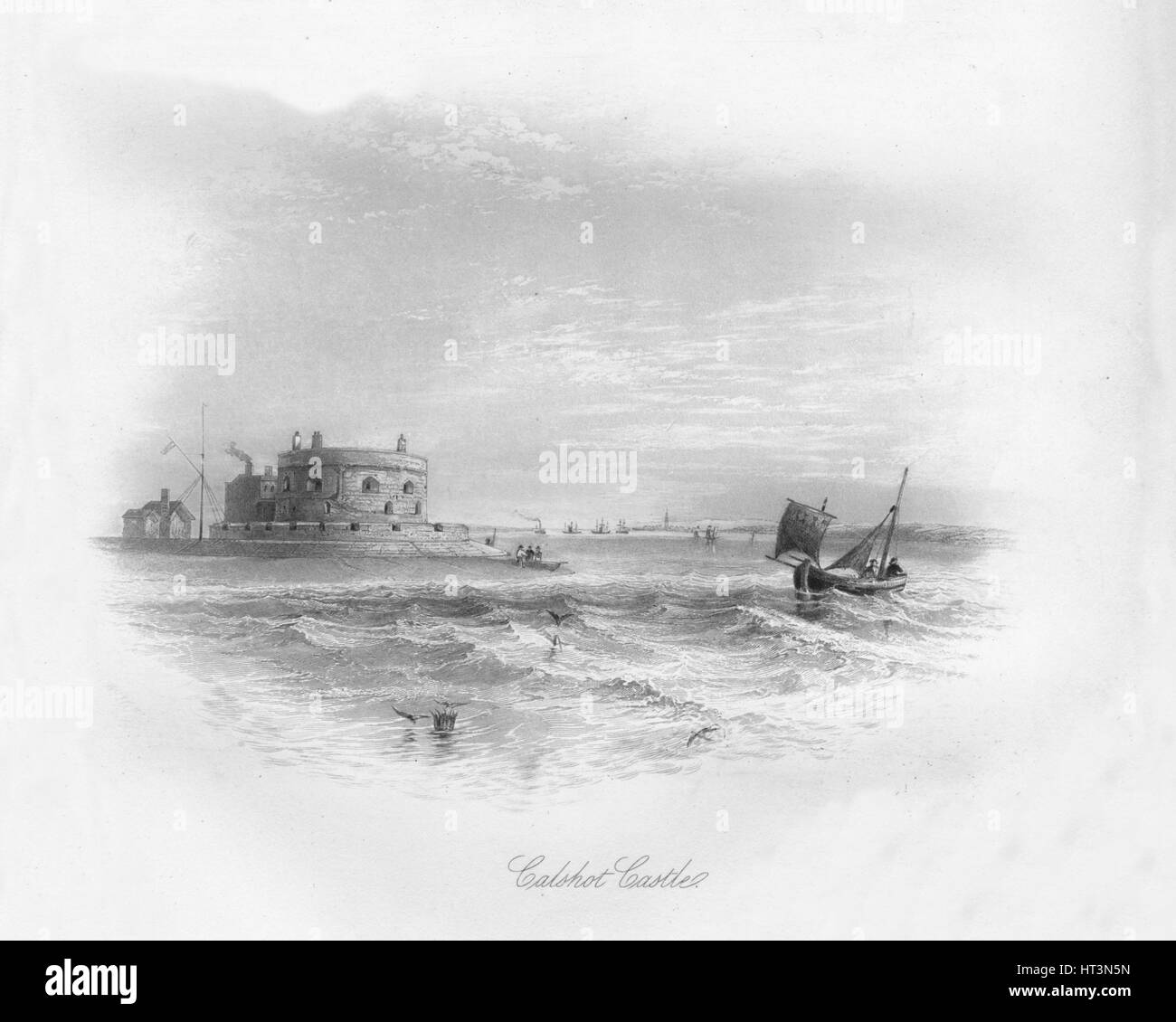 Nineteenth century castle and water landscape Black and White Stock ...