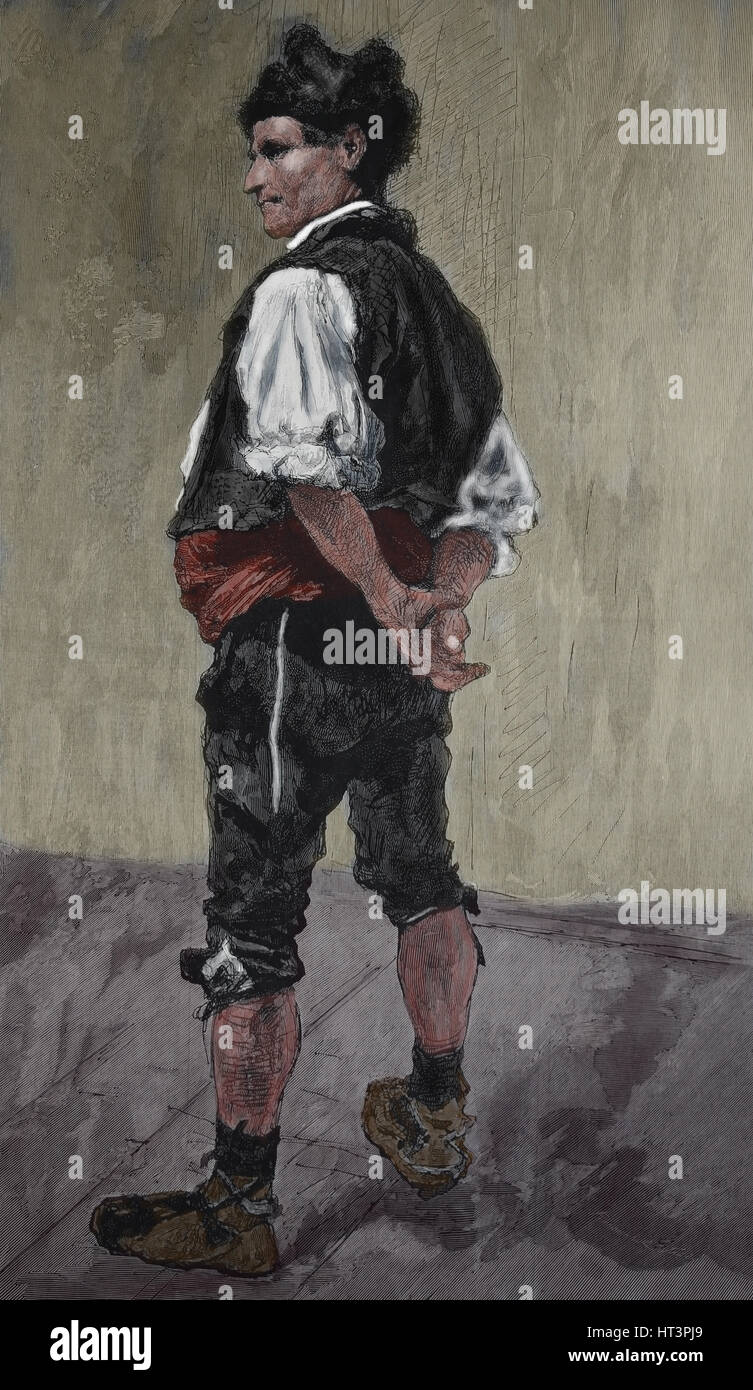 Spain. Castile. Castilian man. Engraving, 19th century. The Spanish and ...