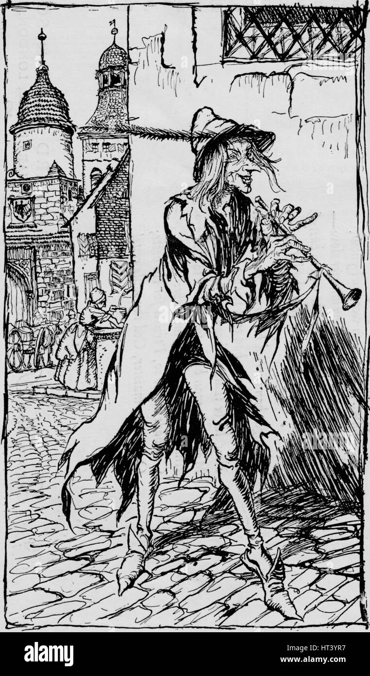 Pied piper of hamelin illustration Black and White Stock Photos ...