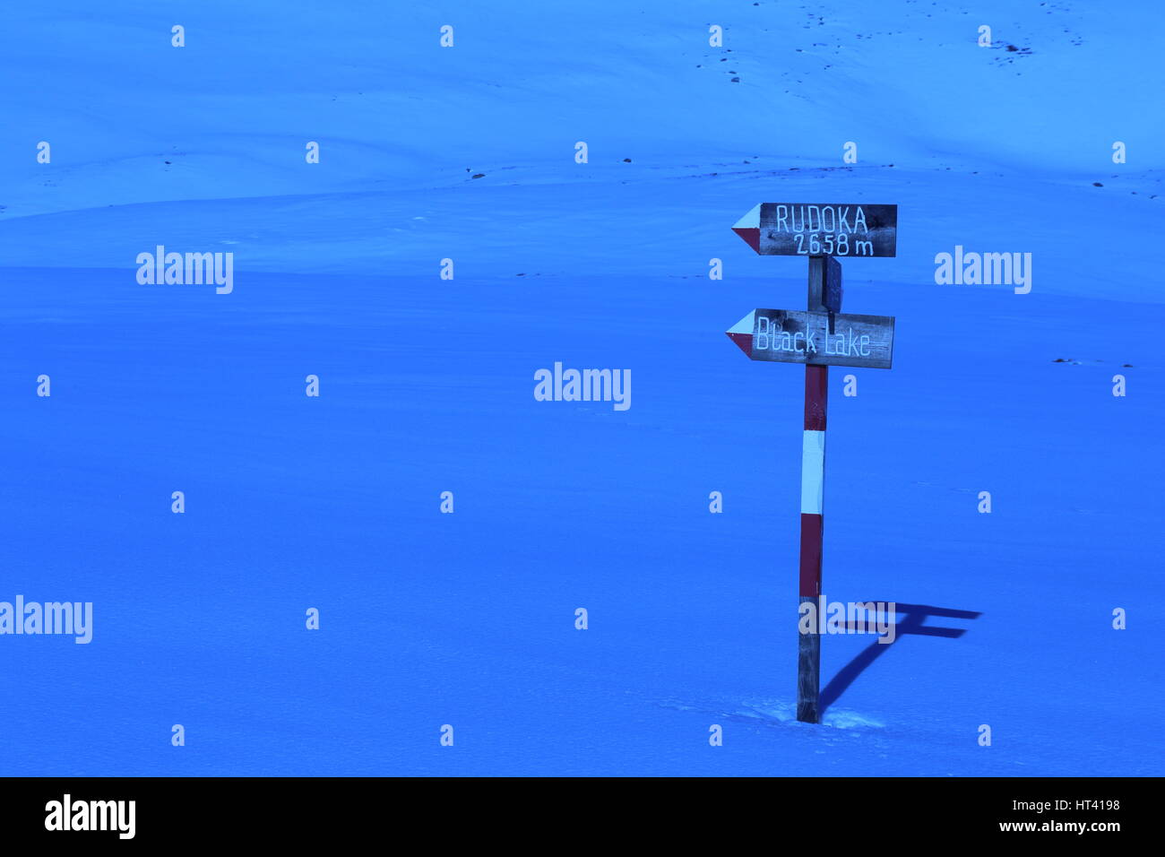 Direction sign on the way to Rudoka (Maja e Njeriut), the highest peak ...